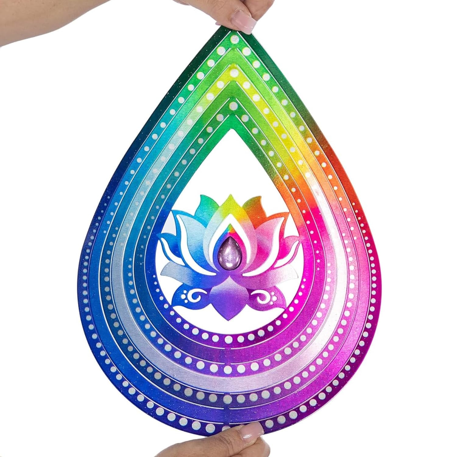 VP Home Lotus Teardrop Wind Spinner - 3D Metal Outdoor Hanging Lotus ...
