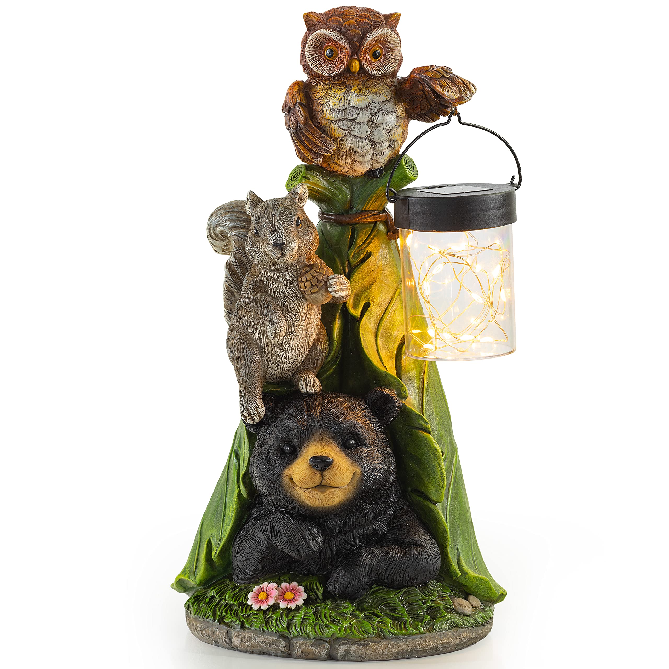 YTC SUMMIT Climbing Black Bear Cubs Statue Figurine Solar LED Lantern ...