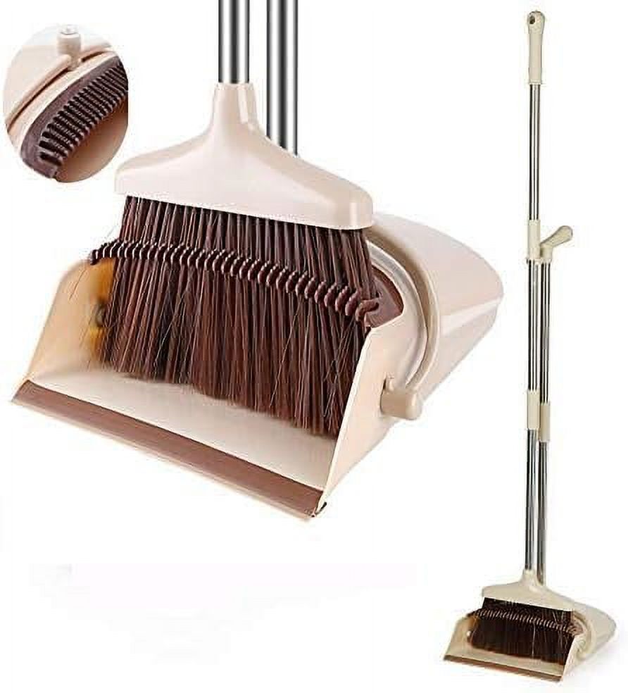 VPGS Broom and Dustpan Set Dust Pan and Broom with Long Handle Heavy Duty Broom Dustpan Combo ...