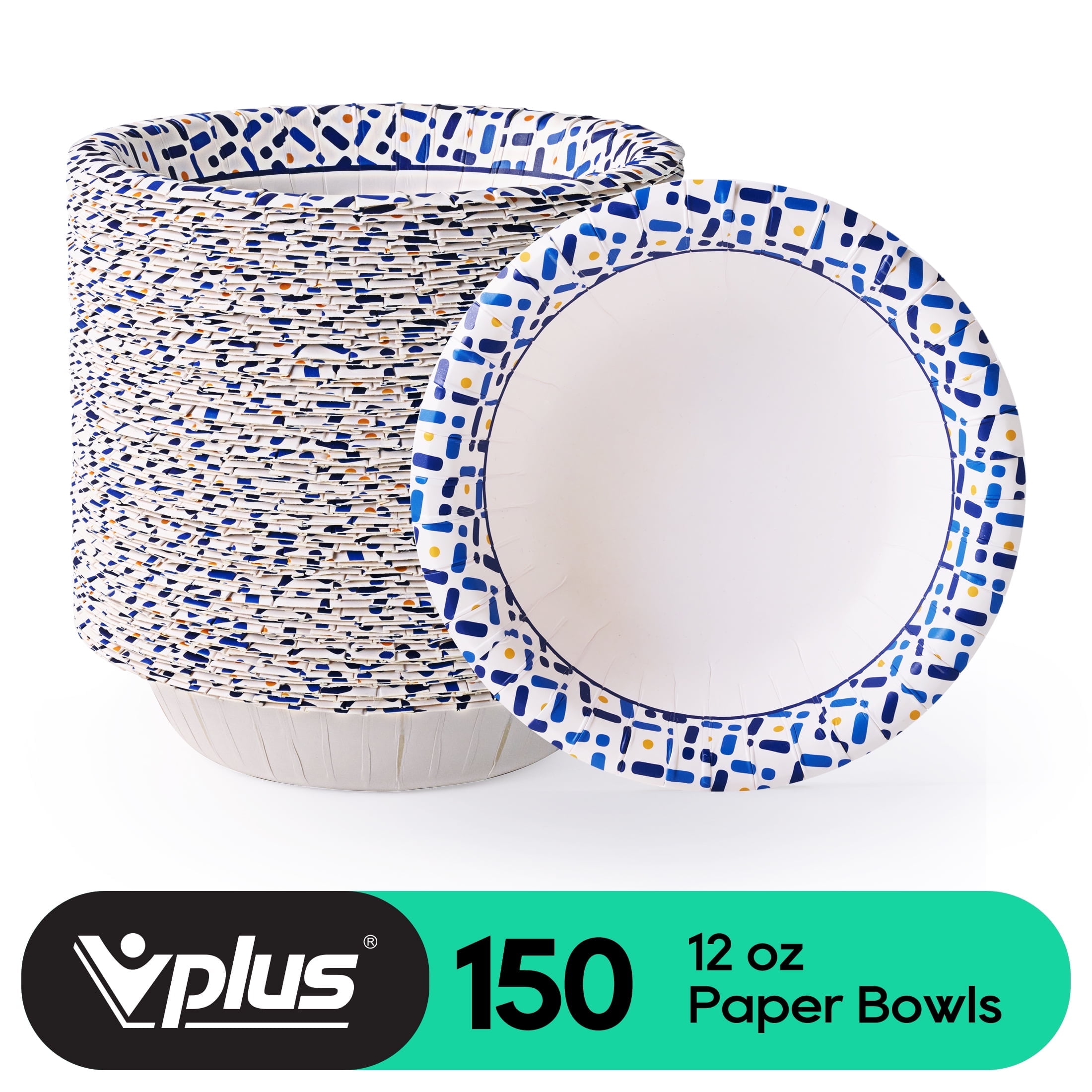 Vplus Disposable Paper Bowls, 12 Oz, 150 Count, Microwave Safe, Heavy ...