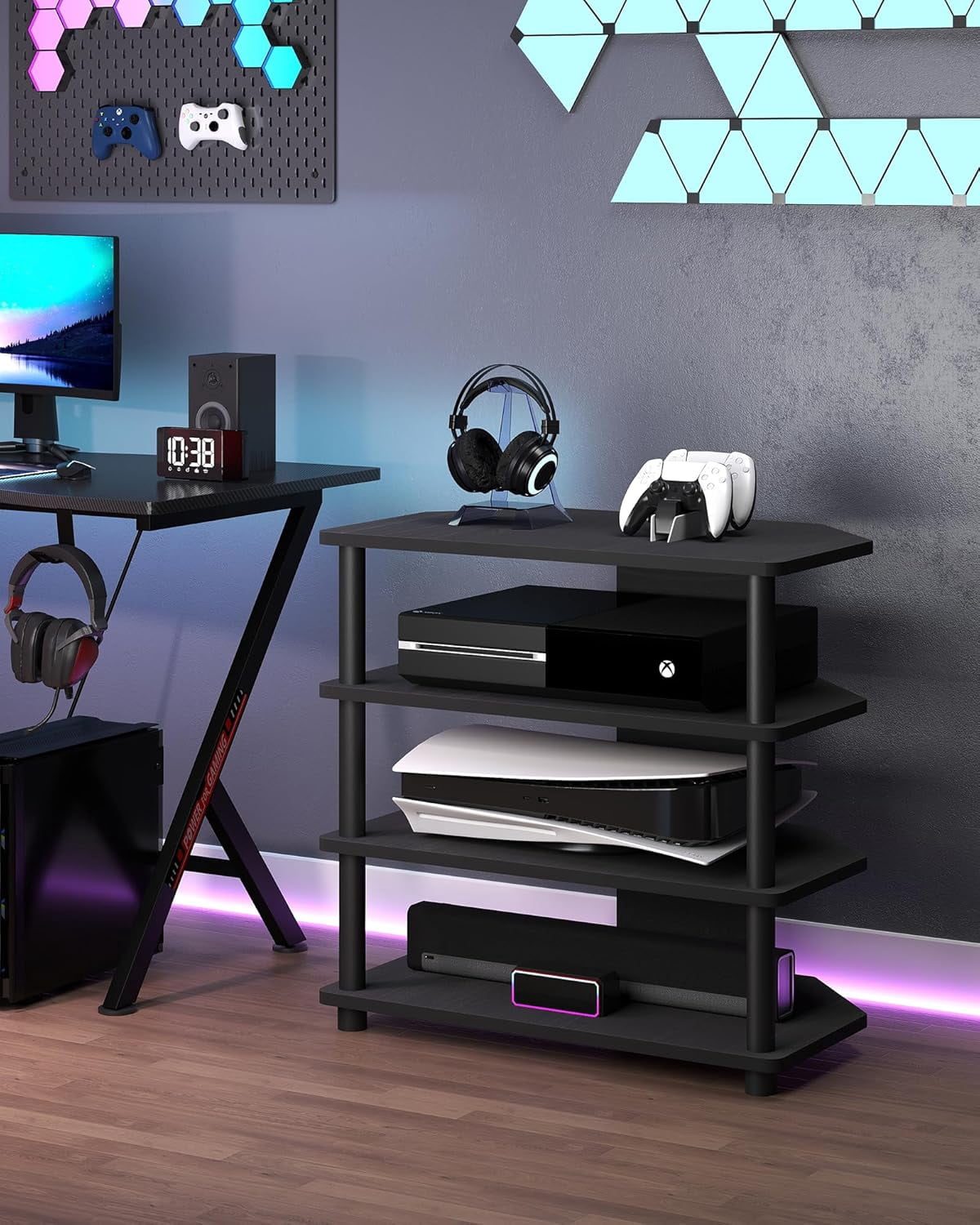 VPSMAT 4-Tier Game Console Stand, Media Table with Open Storage, Small ...