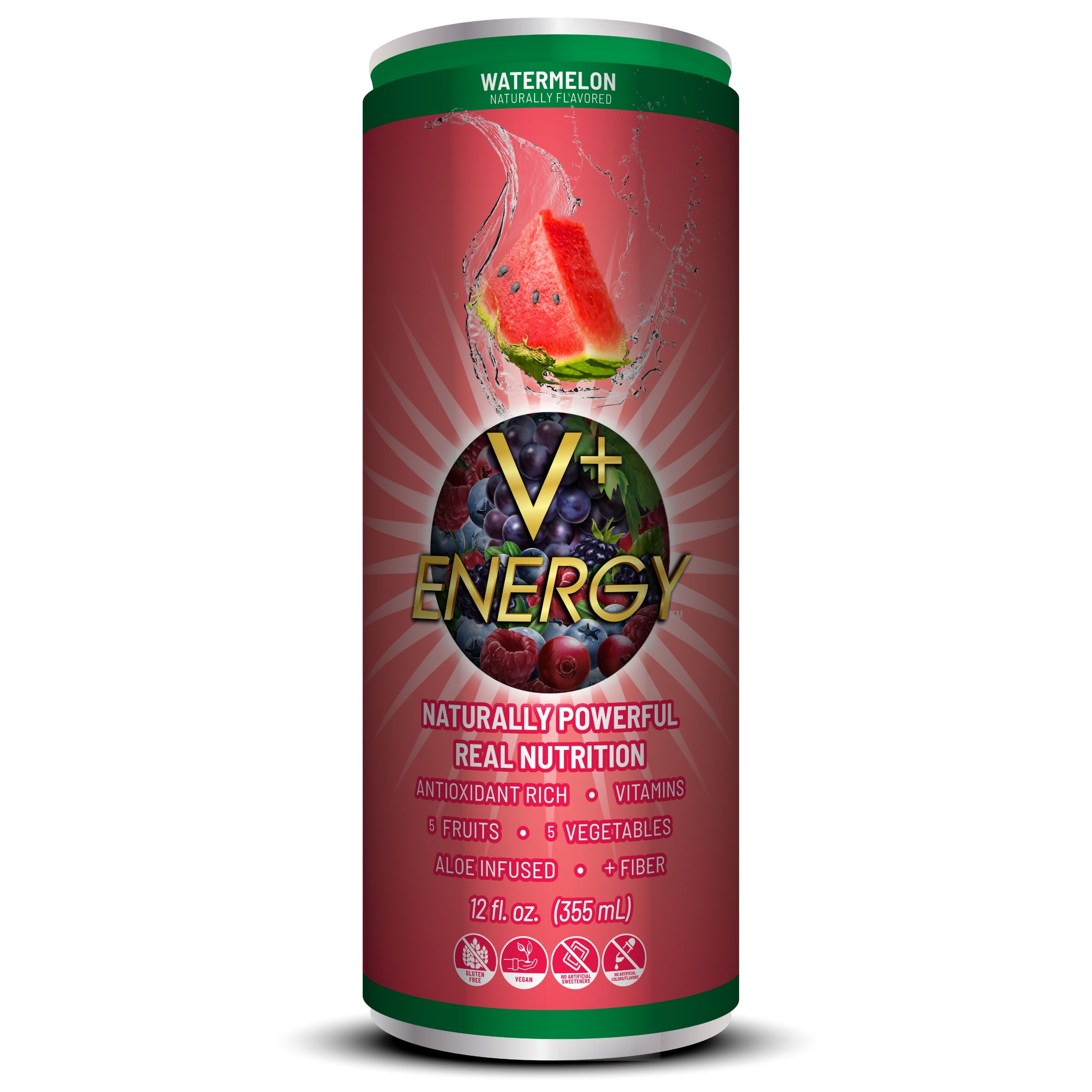 VPlus Energy Watermelon Natural Energy Drink, 12 oz 4 pack cans - Walmart.com