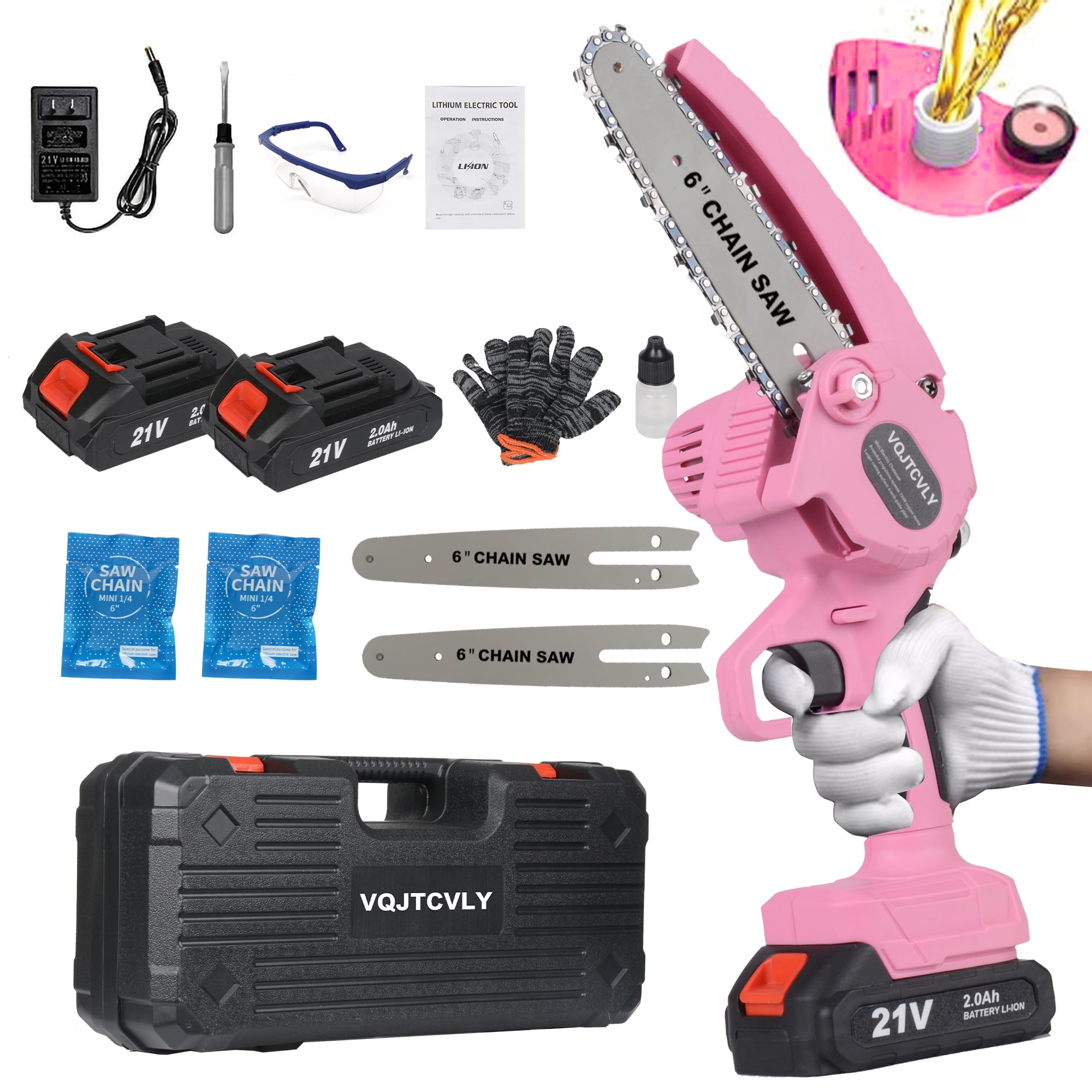 Euur 6 inch Mini Chainsaw with 2x21V 2000mAh Batteries and 2 Chains ...