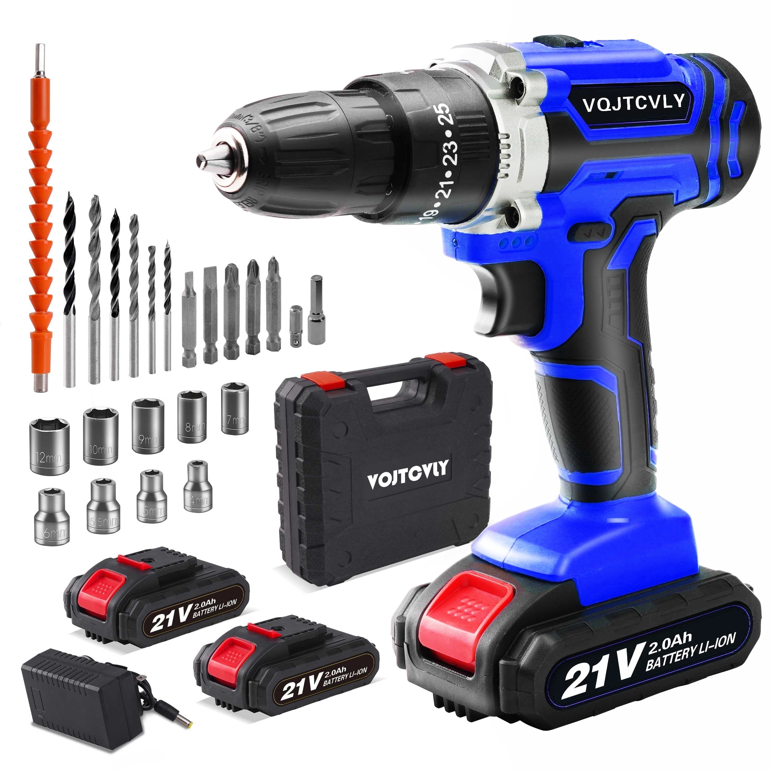 VQJTCVLY Cordless Drill, 21V Power Drill Set, 25+1 Position Adjustable ...