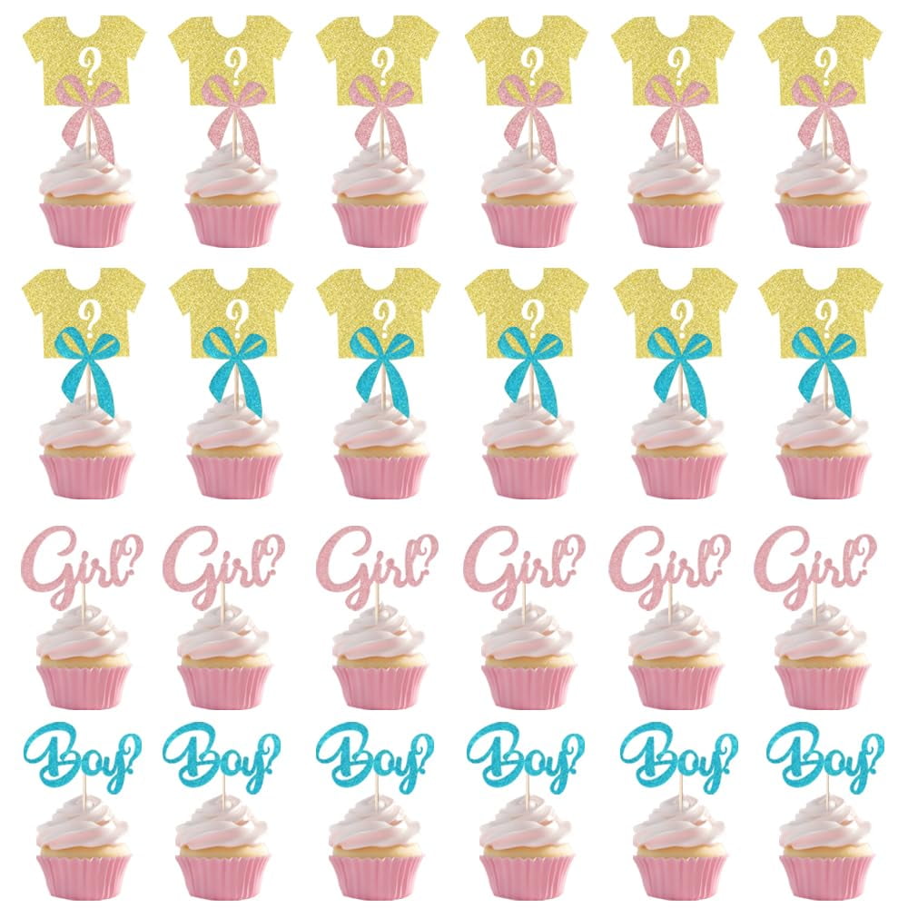 VQOUZVSR Gender RevealITSC Cupcake Toppers,Blue Pink Glitter Onesie ...