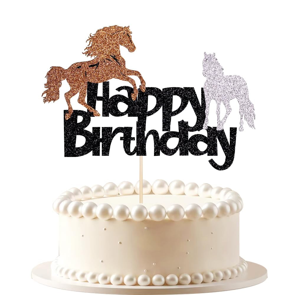 VQOUZVSR Horseshoe & TWE5 Horse Happy Birthday Cake Topper,Black brown ...