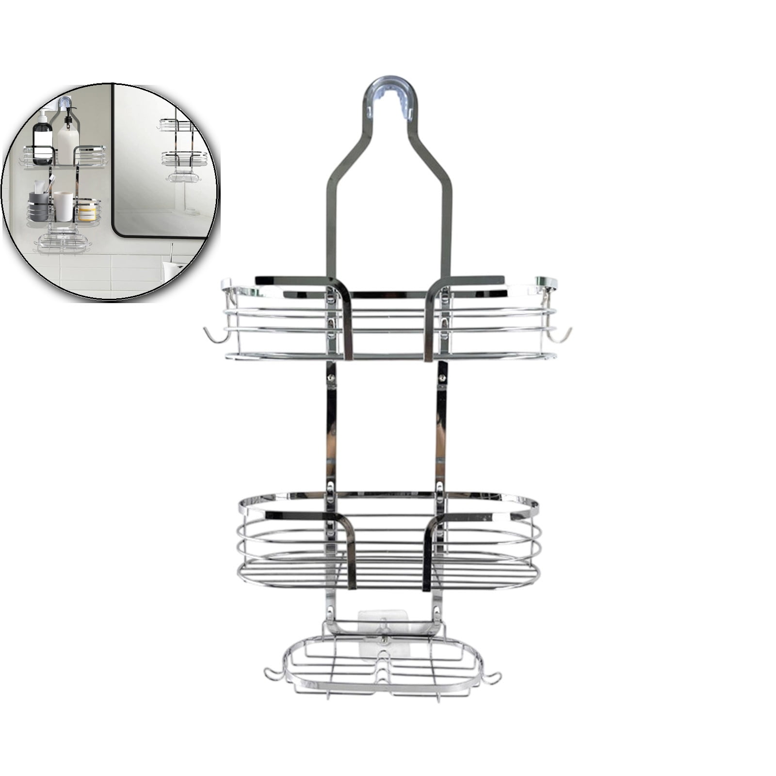 VQPeo 3-Tier Stainless Steel Shower Rack, Overhead Bathroom Organizer ...