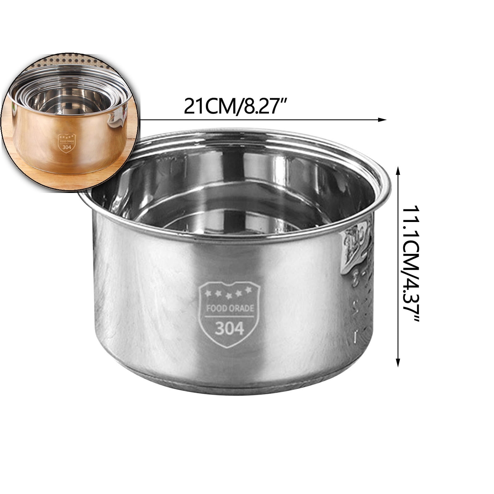 VQPeo 304 Stainless Steel Rice Cooker Inner Pot, Easy Maintenance ...