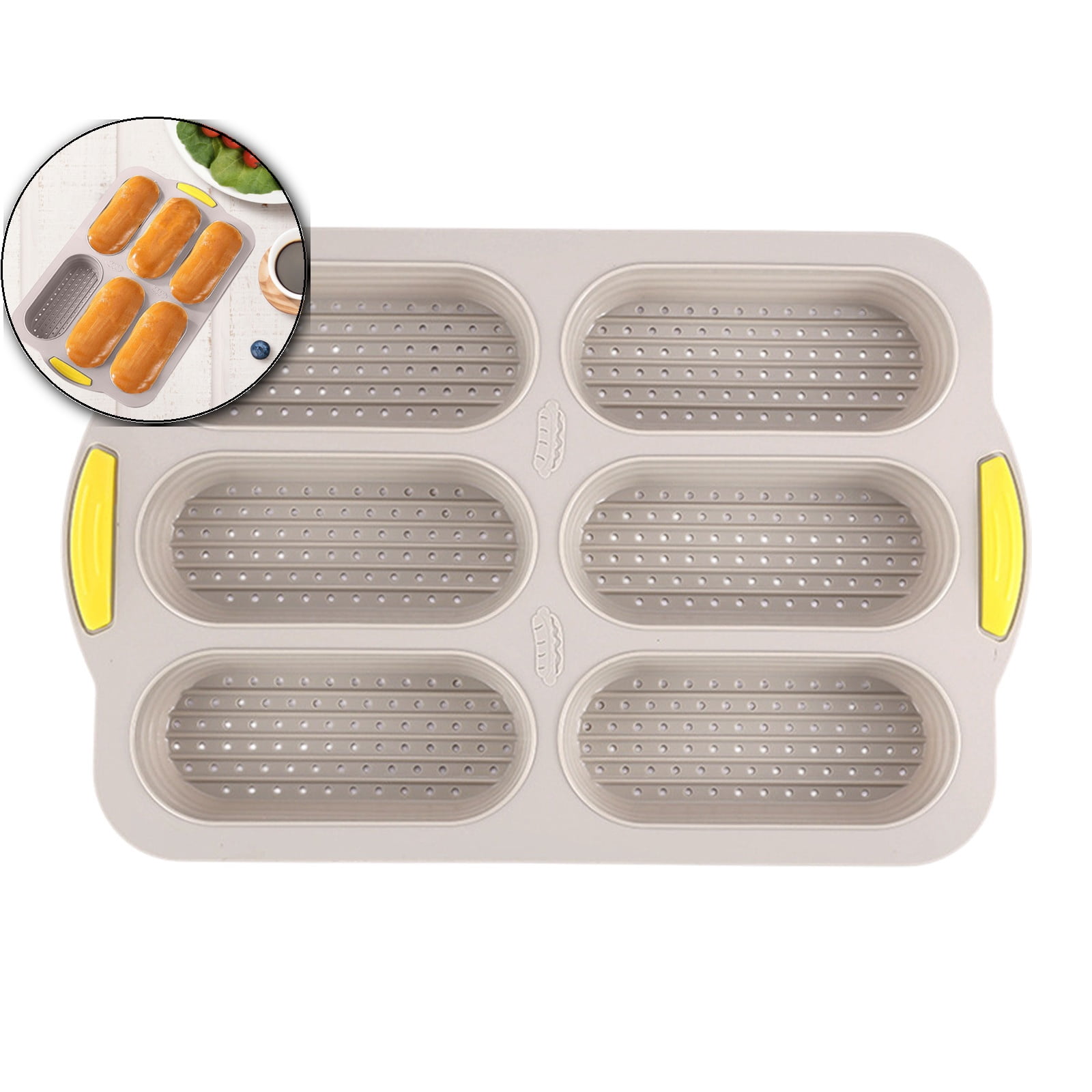 VQPeo 6-cavity Silicone Bread Loaf Pan, Nonstick Sourdough Loaf Pan ...
