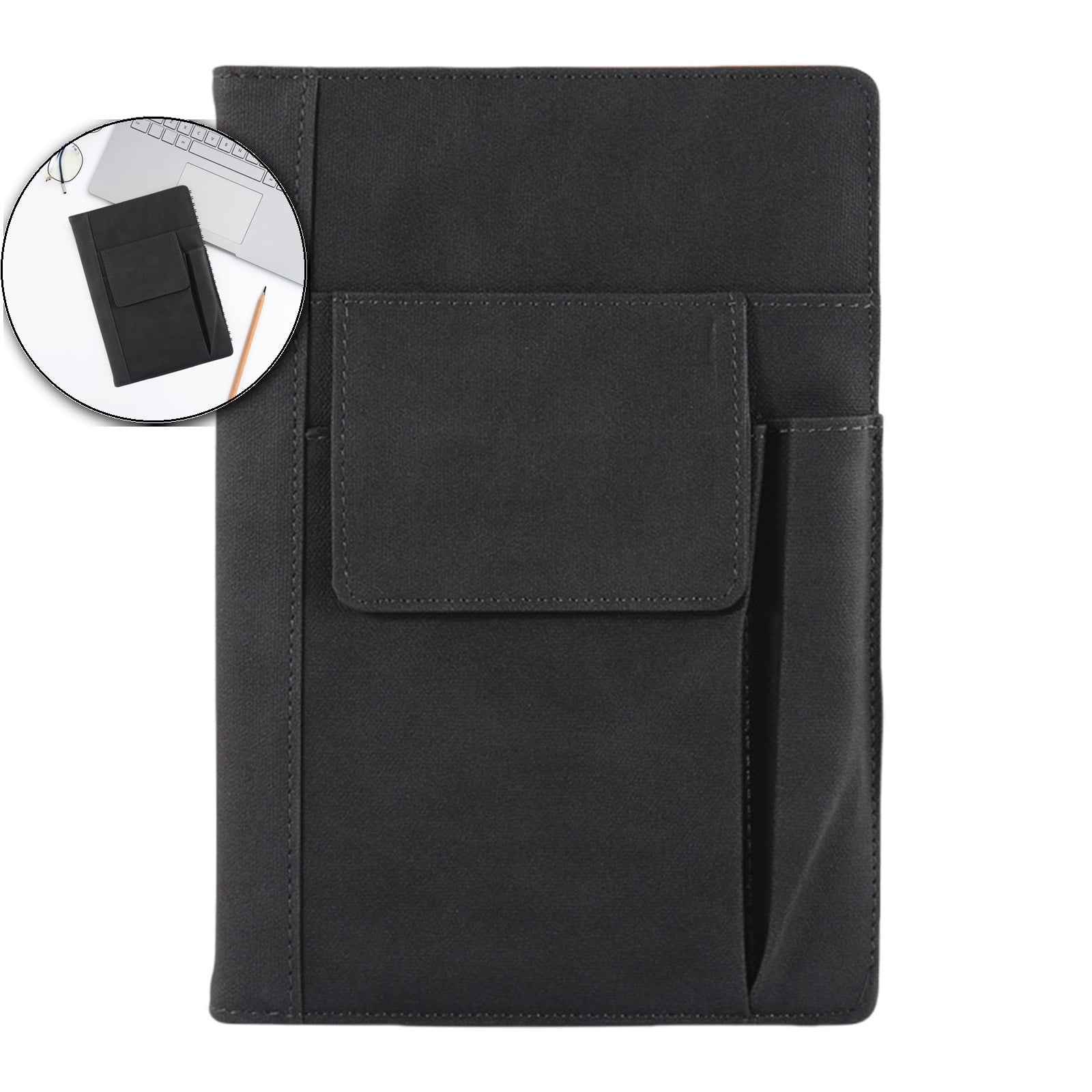 VQPeo A5 Faux Leather Notebook – Thick Paper Journal with Bookmark & 3 Inside Pockets, Wireless ...