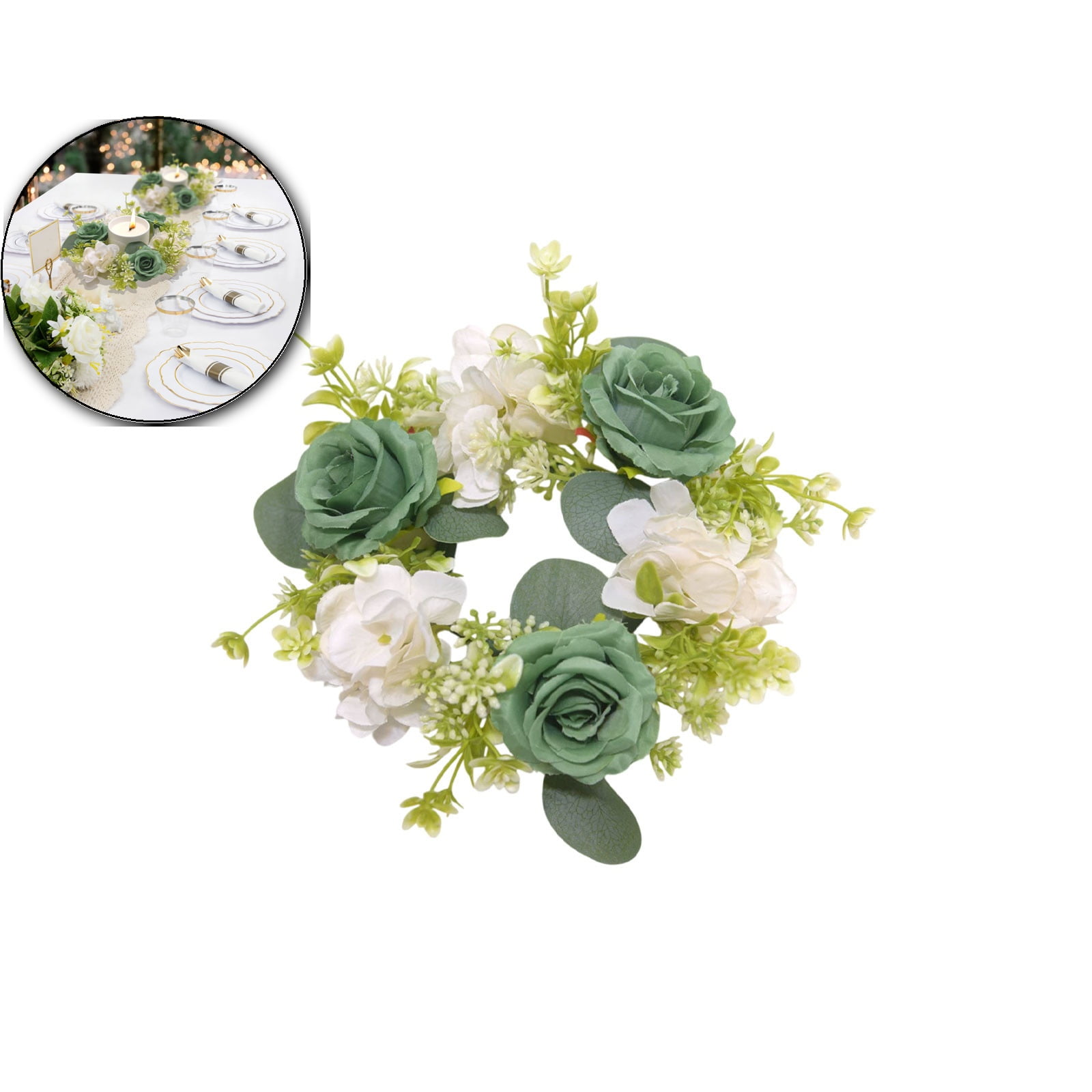 VQPeo Artificial Hydrangea Wreath, Plastic Candle Holder Ring, Faux ...