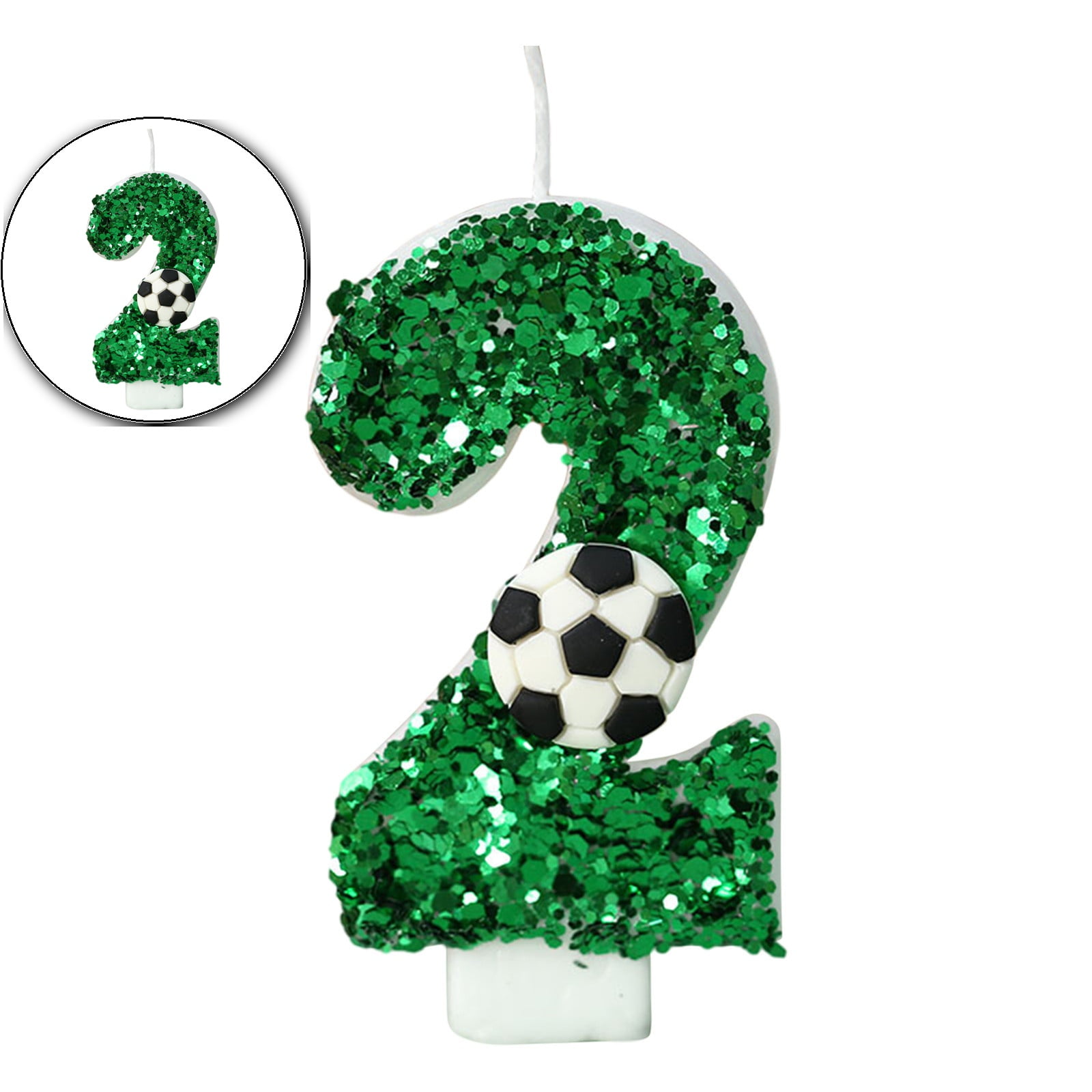 VQPeo Birthday Cake Candle, White Green Soccer Number 2 Cake Topper ...