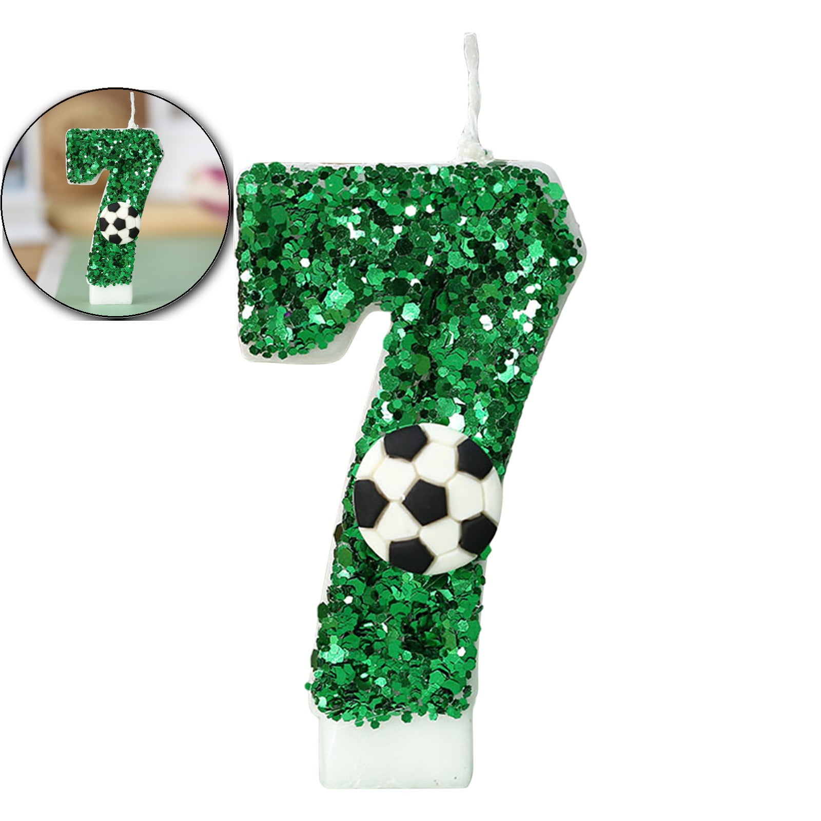 VQPeo Birthday Cake Candle, White Green Soccer Number 7 Cake Topper ...
