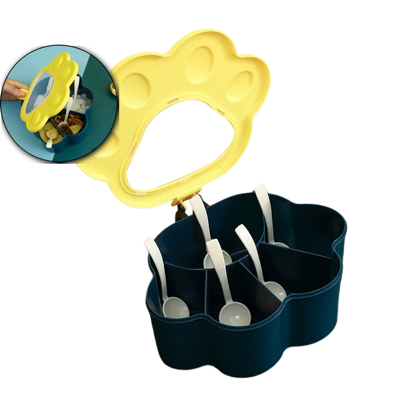 VQPeo Cute Cat Paw Seasoning Box, 5-Compartment Anti-Soot Organizer ...