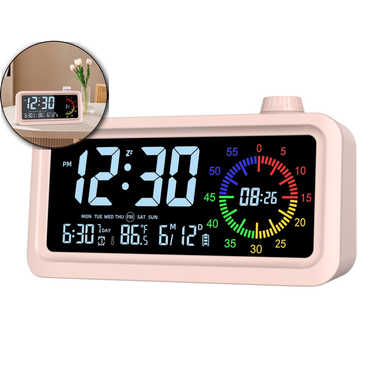 VQPeo Digital LCD Color Screen Alarm Clock, 12/24H Switchable Timer ...