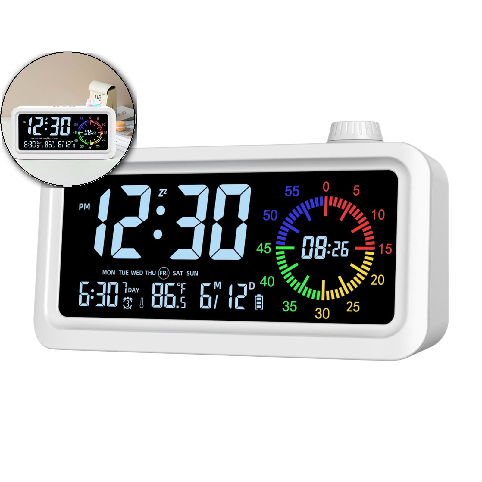 VQPeo Digital LCD Color Screen Alarm Clock, 12/24H Switchable Timer ...