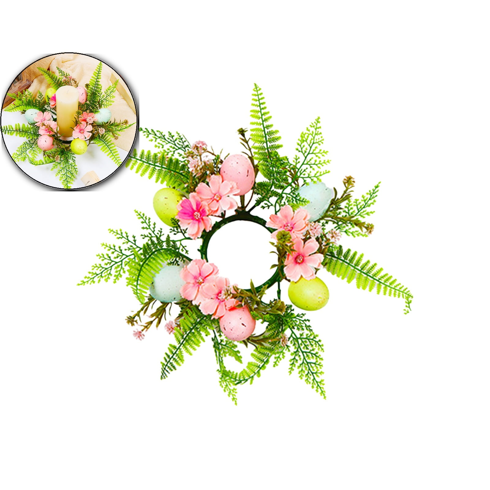 VQPeo Easter Egg Candle Rings Wreaths Spring Wreath Pastel Eggs Candle ...