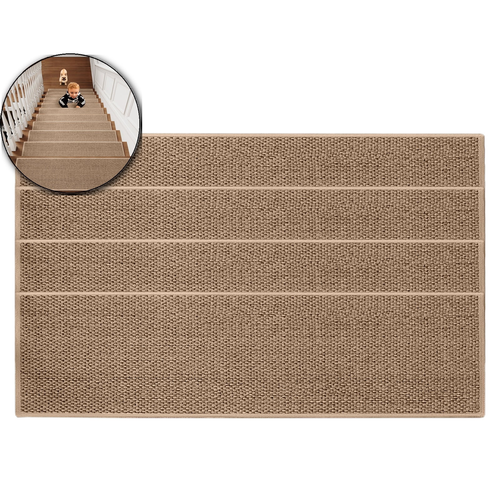VQPeo Flax Non-Slip Stair Treads – 4-Pack Rubber-Backed Indoor Stair ...