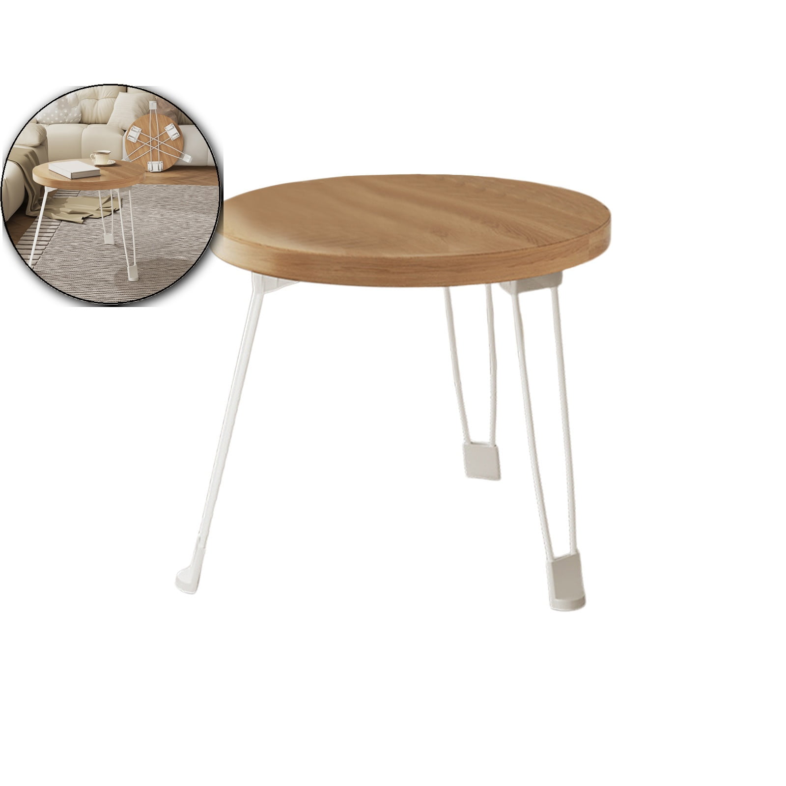 VQPeo Foldable Round Side Table – Composite Coffee Table with Non-Slip ...
