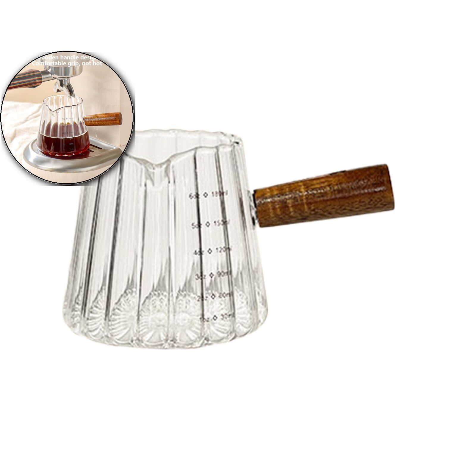 VQPeo Glass Milk Cup with Wooden Handle – Mini Measuring & Dipping Jug for Coffee, Cream ...