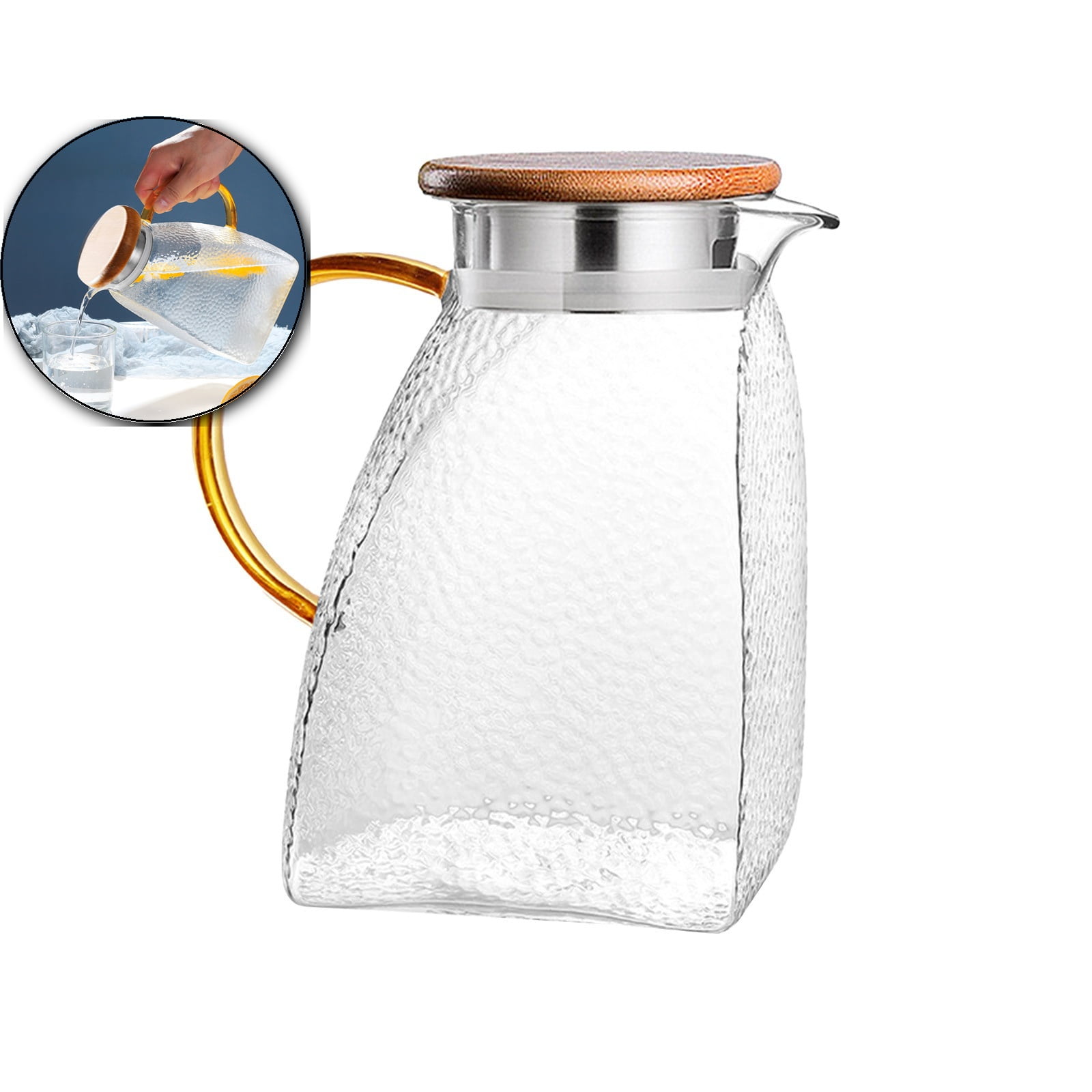 VQPeo Glass Pitcher with Lid for Fridge, Glass Pitchers with Handle and ...