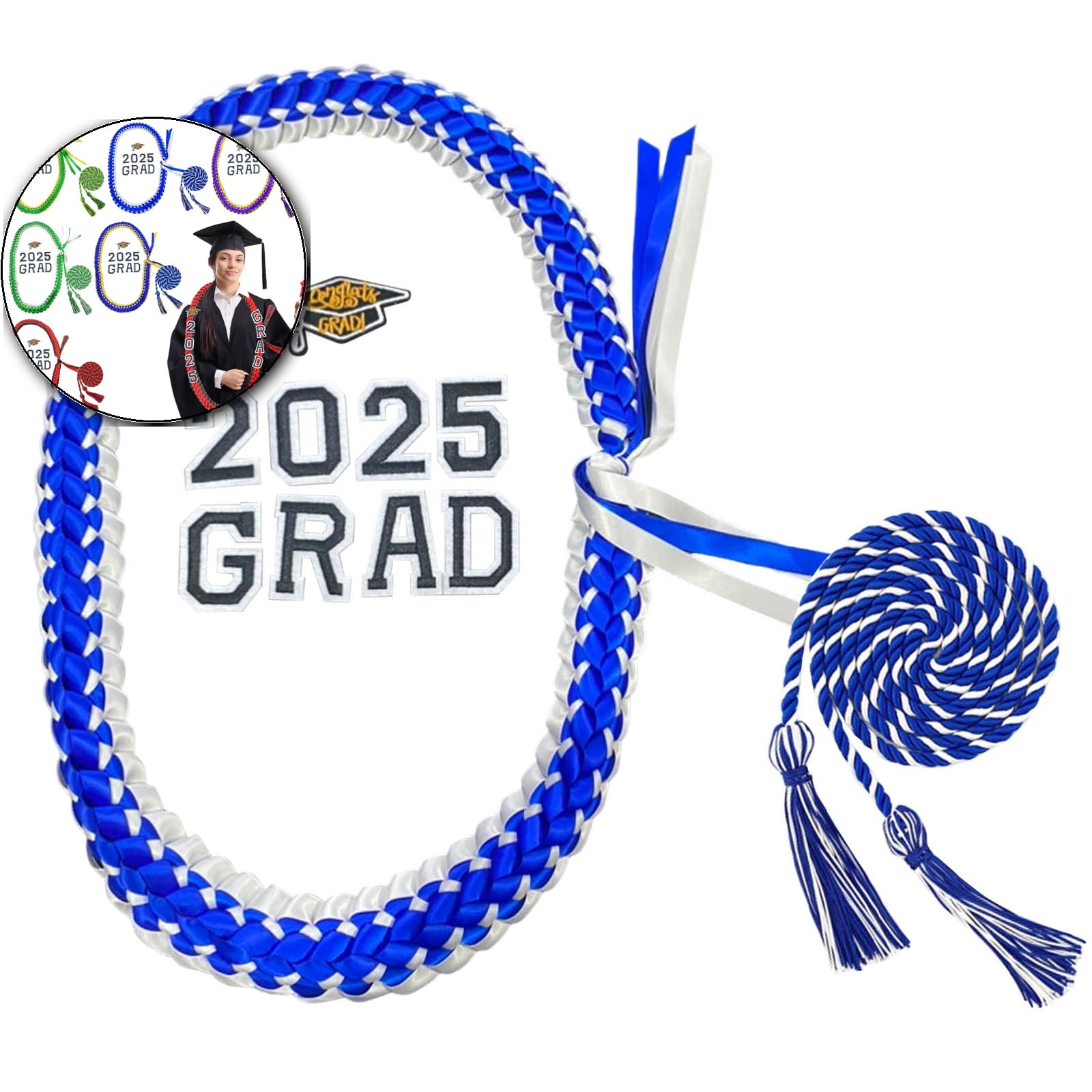 VQPeo Graduation Leis 2025 Graduation Ribbon Lei Double Braided Necklace Handmade Congrats ...