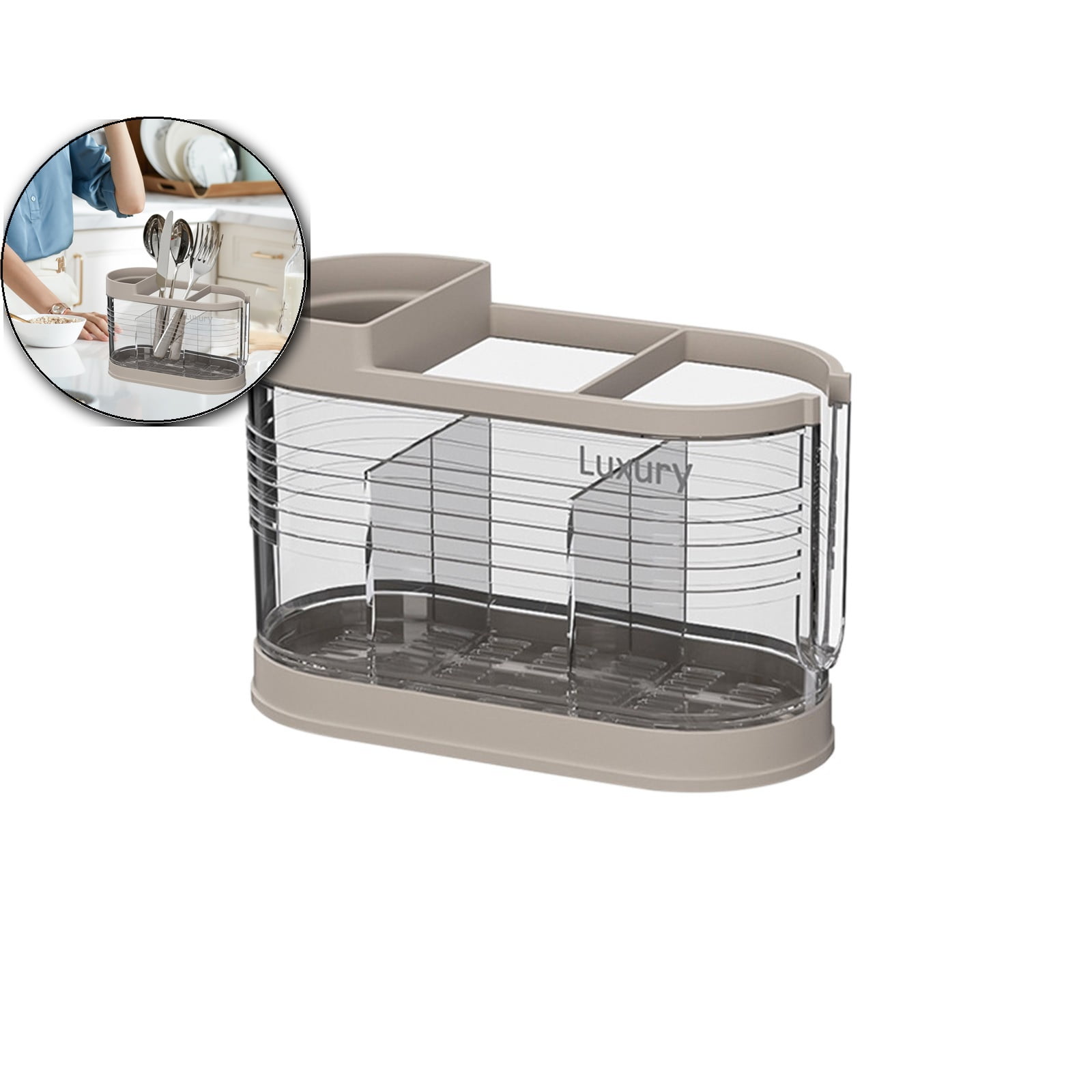 VQPeo Kitchen Cutlery Organizer with Drainage - 3-Compartment Chopstick ...