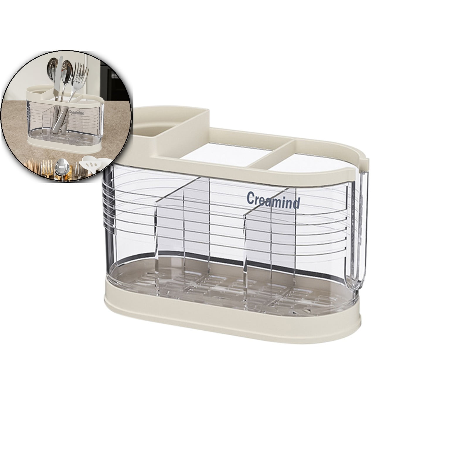 VQPeo Kitchen Cutlery Organizer with Drainage - 3-Compartment Chopstick ...