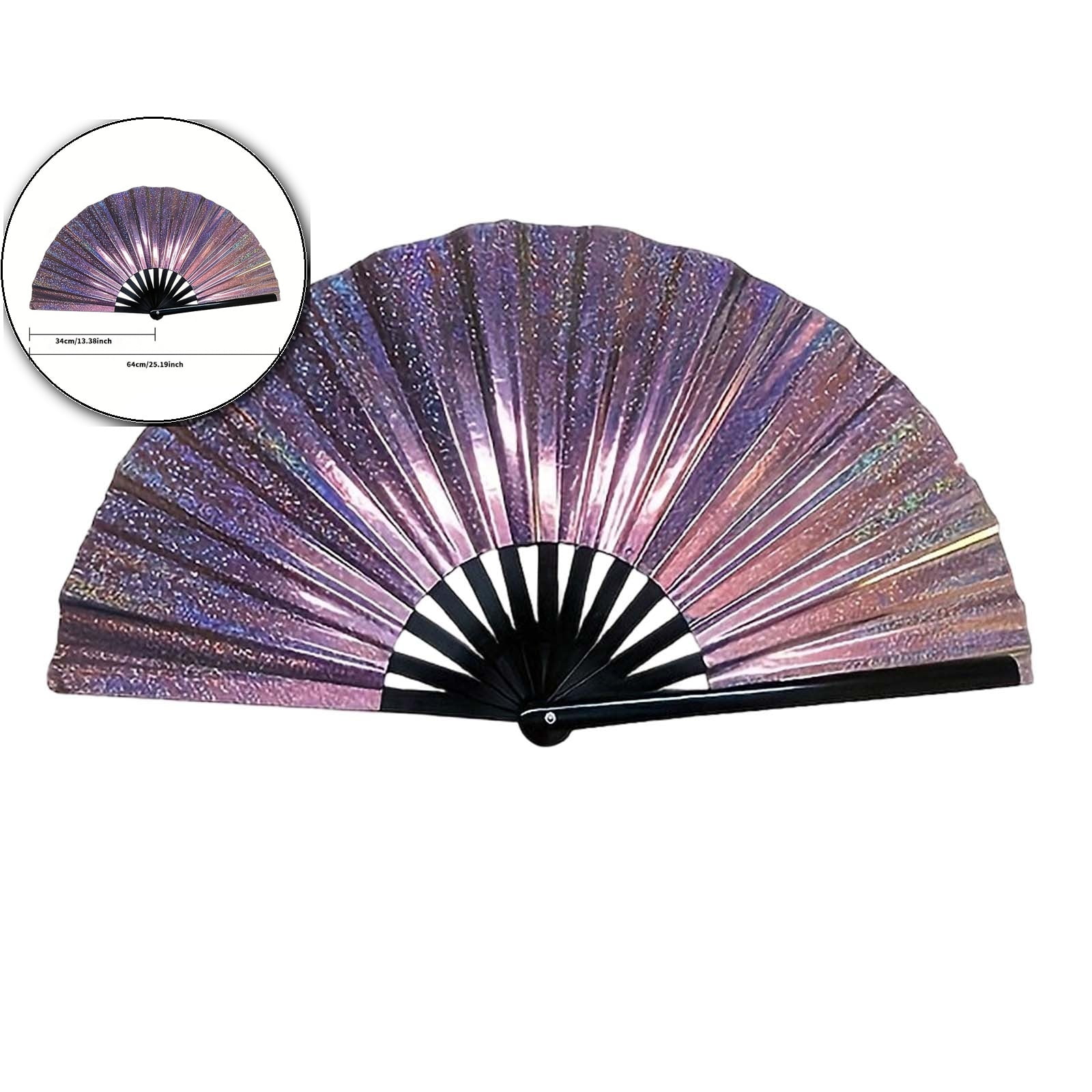 VQPeo Large Glitter Holographic Rave Hand Fan, Folding Festival Clack ...
