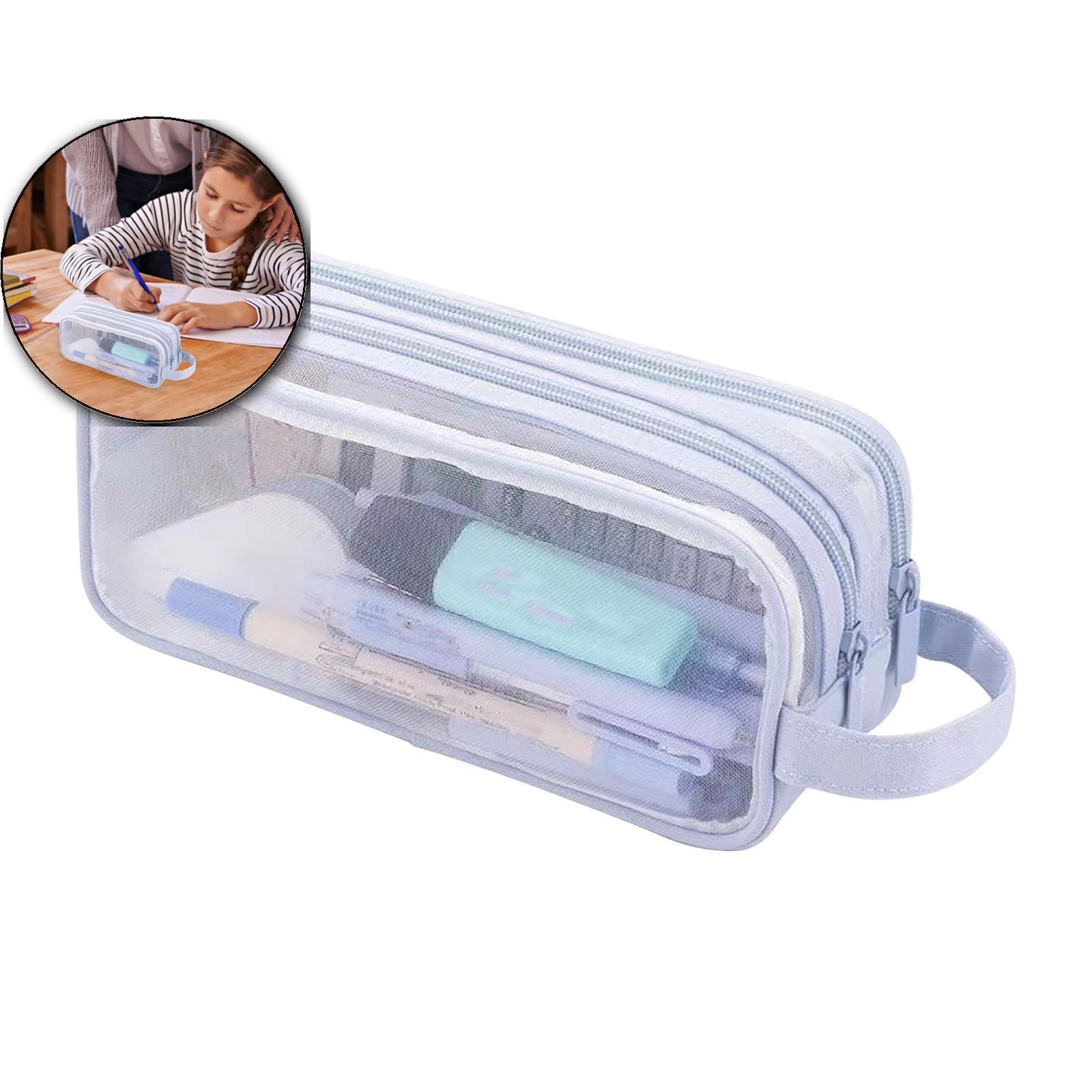 VQPeo Large Grid Mesh Pencil Case, Clear Pen Pencil Pouch with Zipper ...