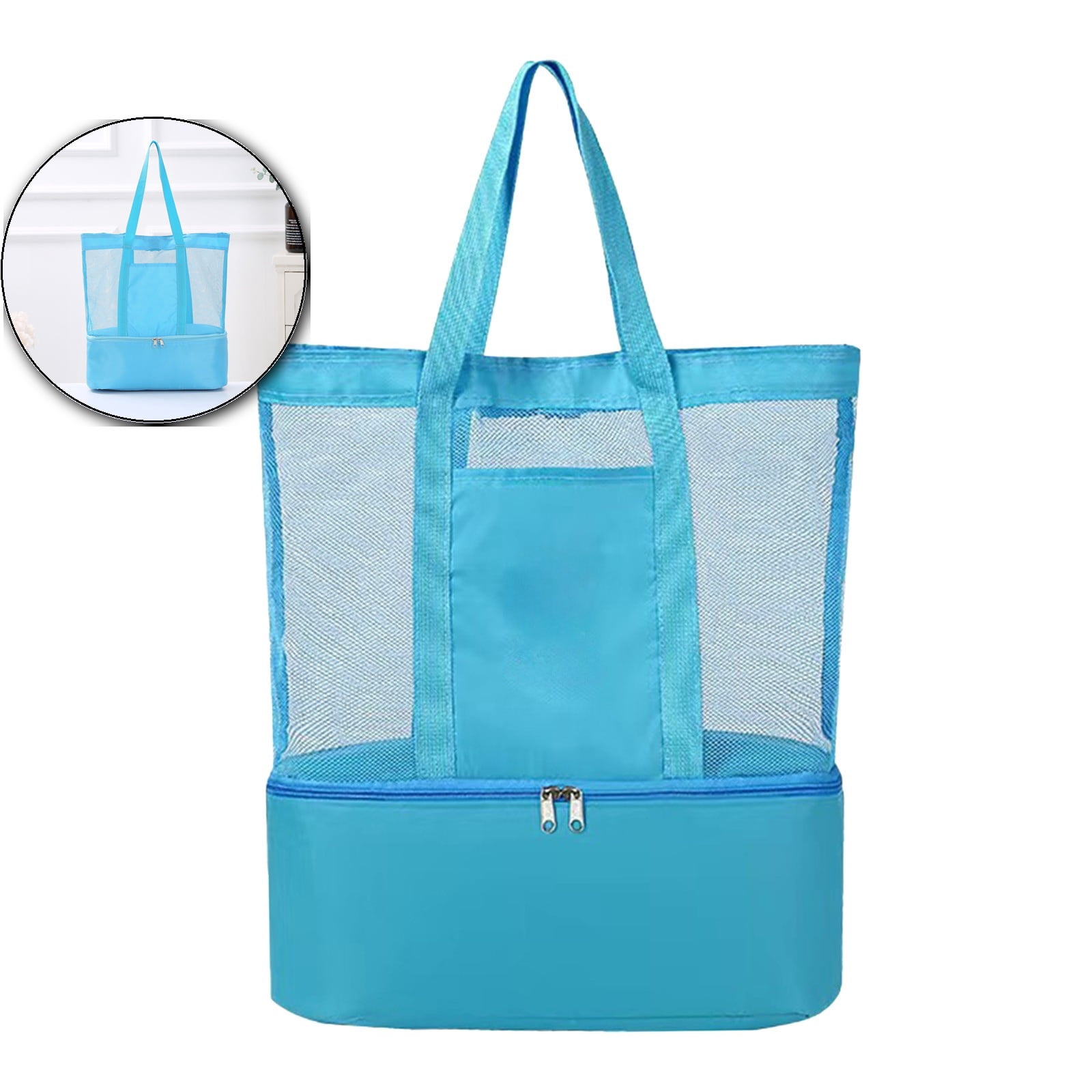 VQPeo Mesh Beach Bag, Large Beach Tote with Zipper Pocket for Family ...