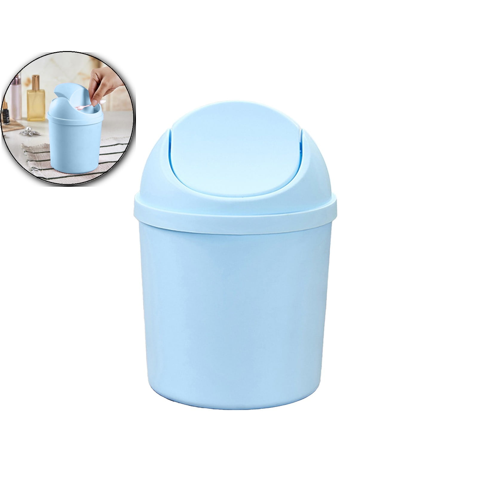 VQPeo Mini Plastic Swing Lid Wastebasket Trash Can, Desktop Garbage ...