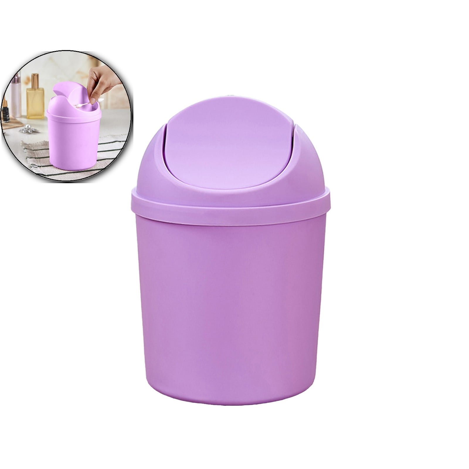 VQPeo Mini Plastic Swing Lid Wastebasket Trash Can, Desktop Garbage ...