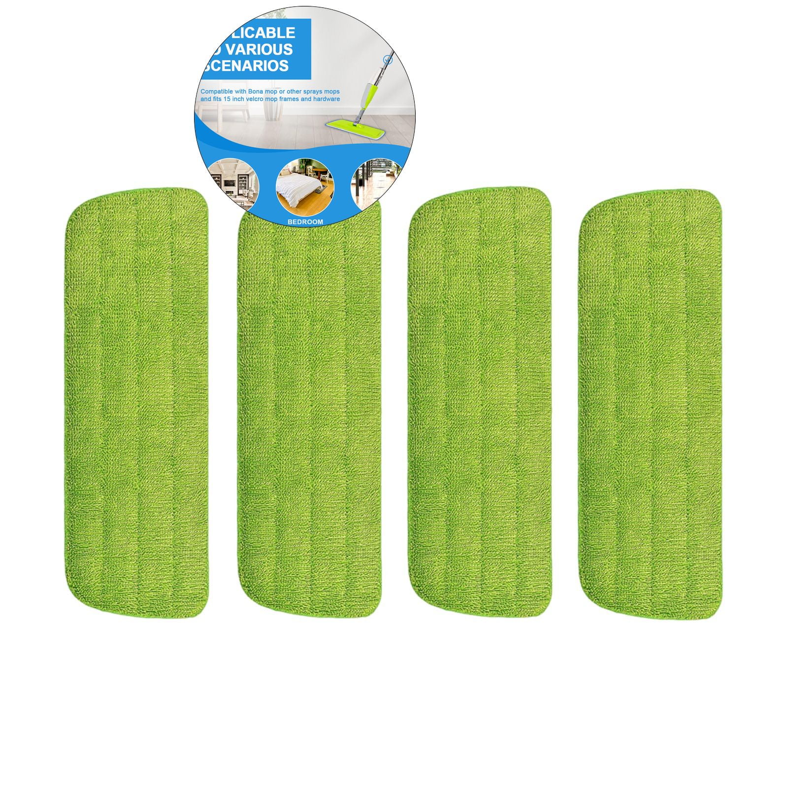 VQPeo Mop Refills Pads, 4-Pack Washable Floor Cleaning Pads for All ...