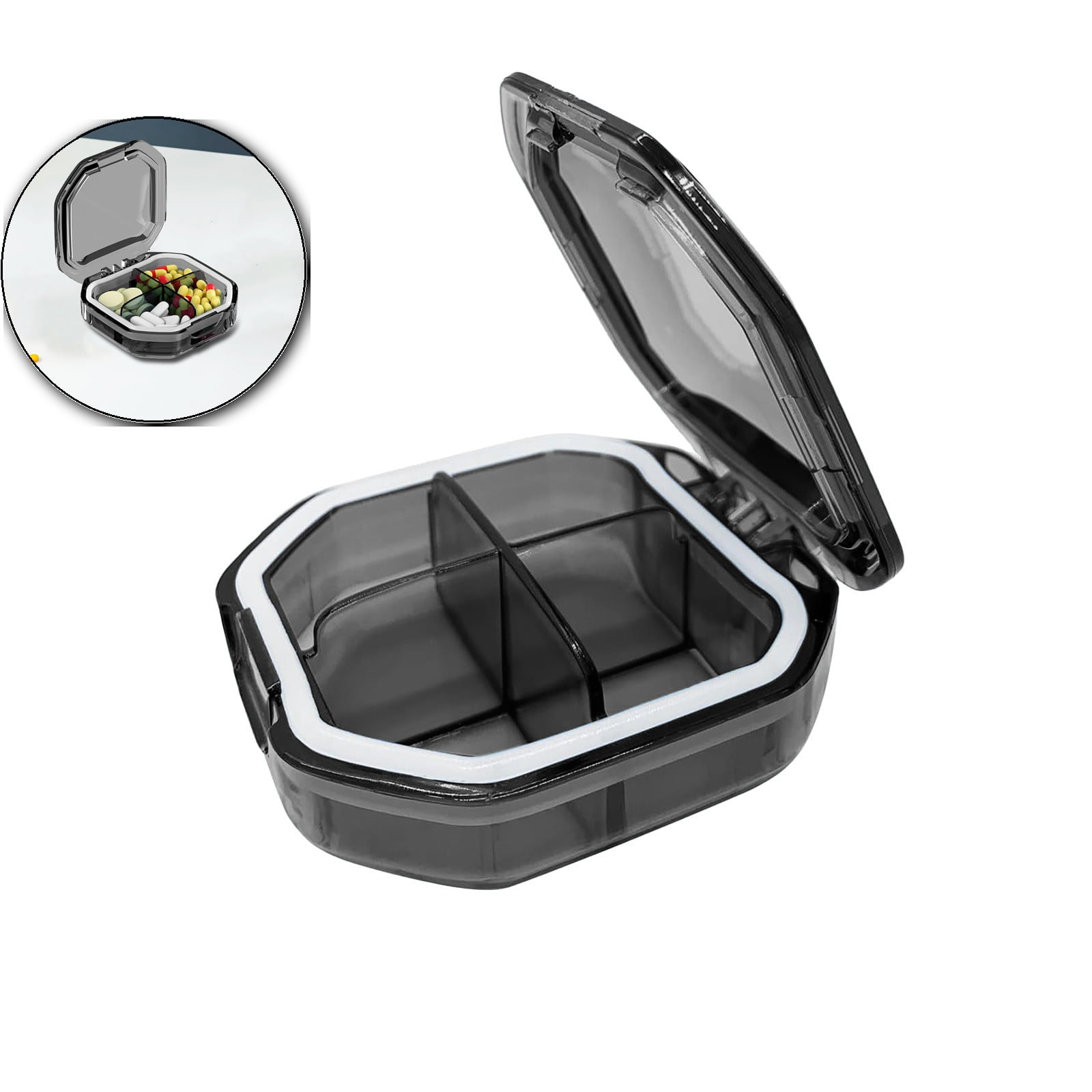 VQPeo Portable Pill Organizer, 4 Compartments Travel Medicine Holder ...