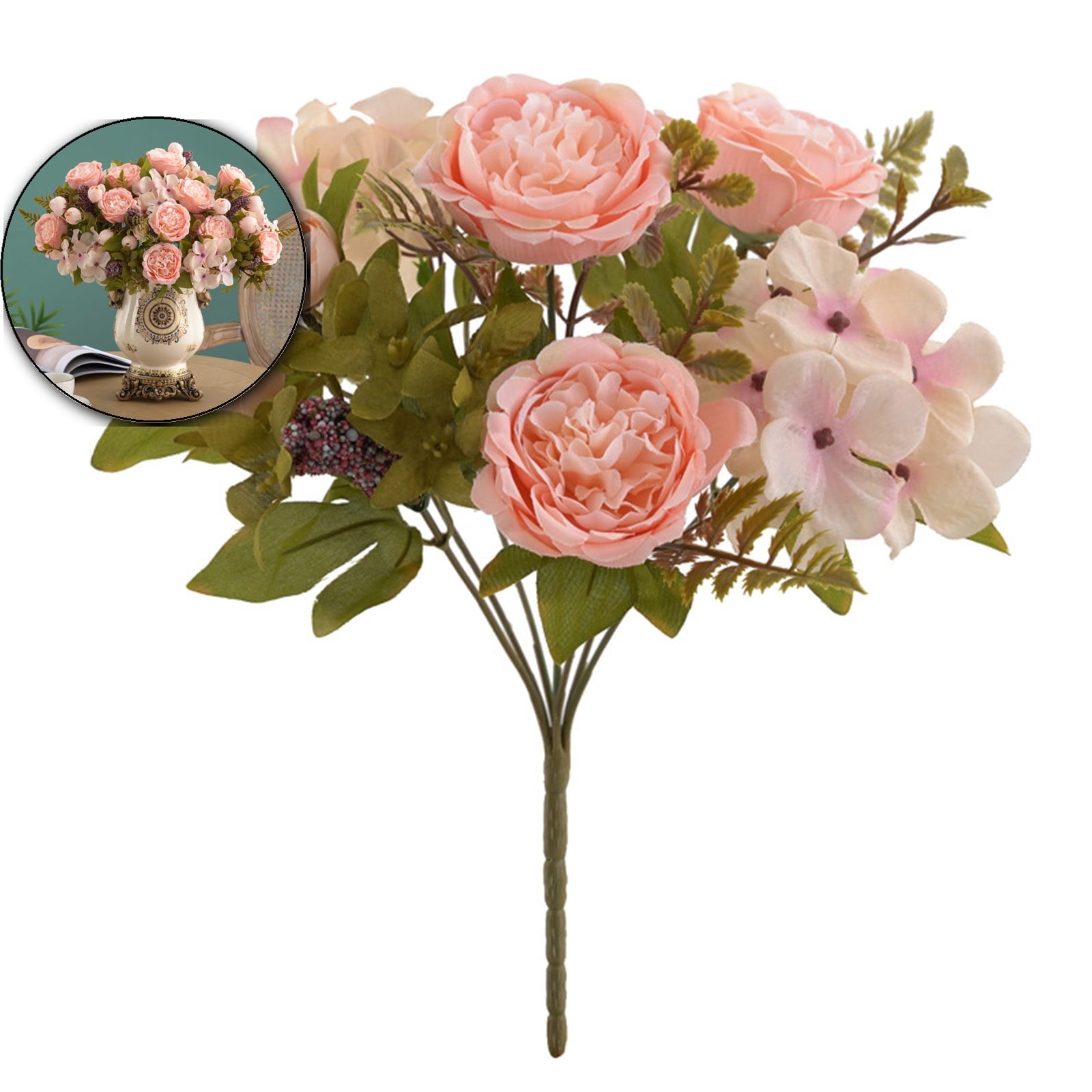 VQPeo Silk Flowers Bouquet, Artificial Floral Arrangements, Fake Flower ...