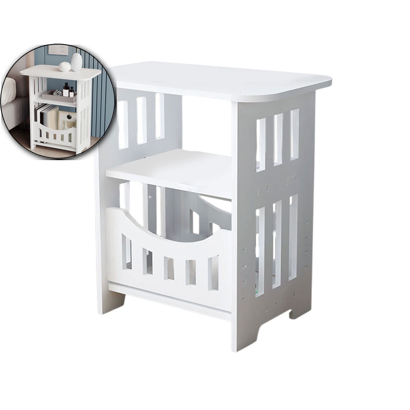 VQPeo Small Shelf Stand White Nightstand Bedside Table Bathroom Table ...