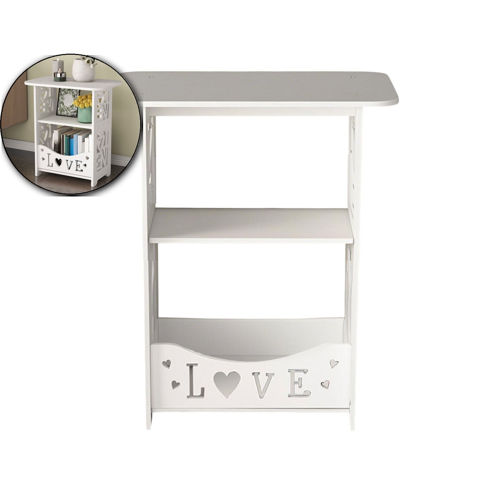 VQPeo Small Shelf Stand White Nightstand Bedside Table Bathroom Table ...