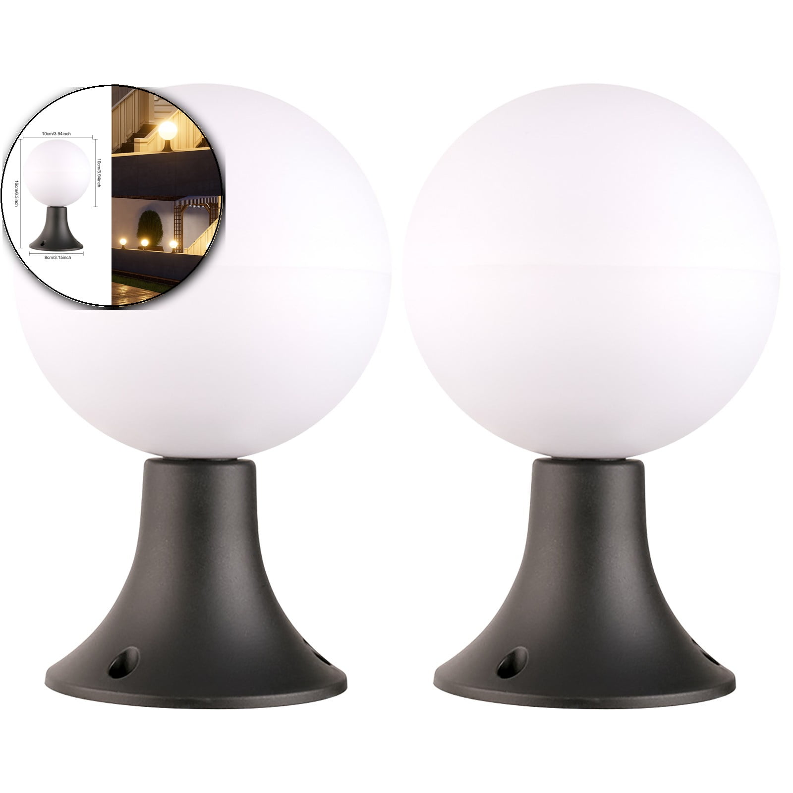 VQPeo Solar Post Light, Round Ball Waterproof Solar Outdoor Column Lamp ...