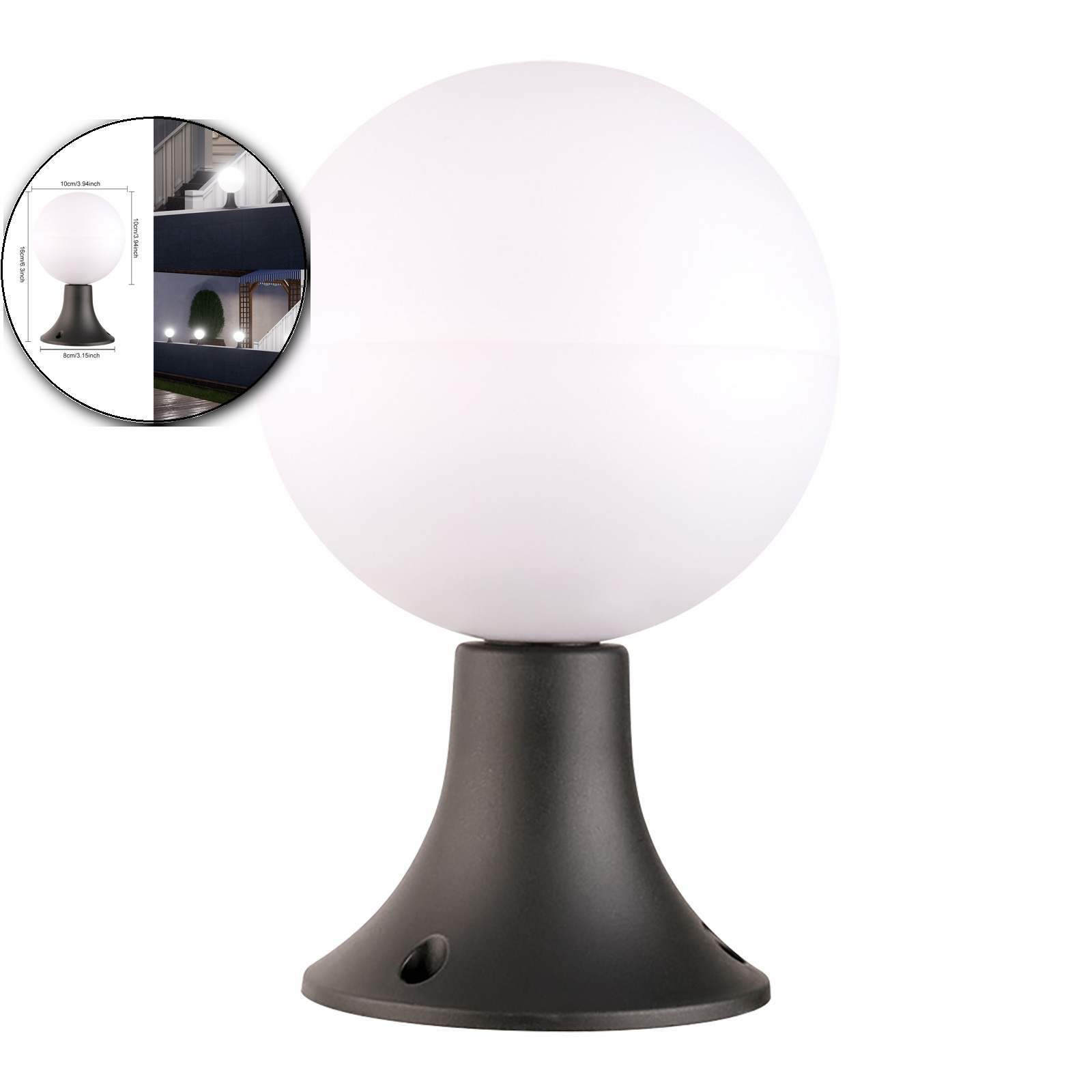 VQPeo Solar Post Light, Round Ball Waterproof Solar Outdoor Column Lamp ...