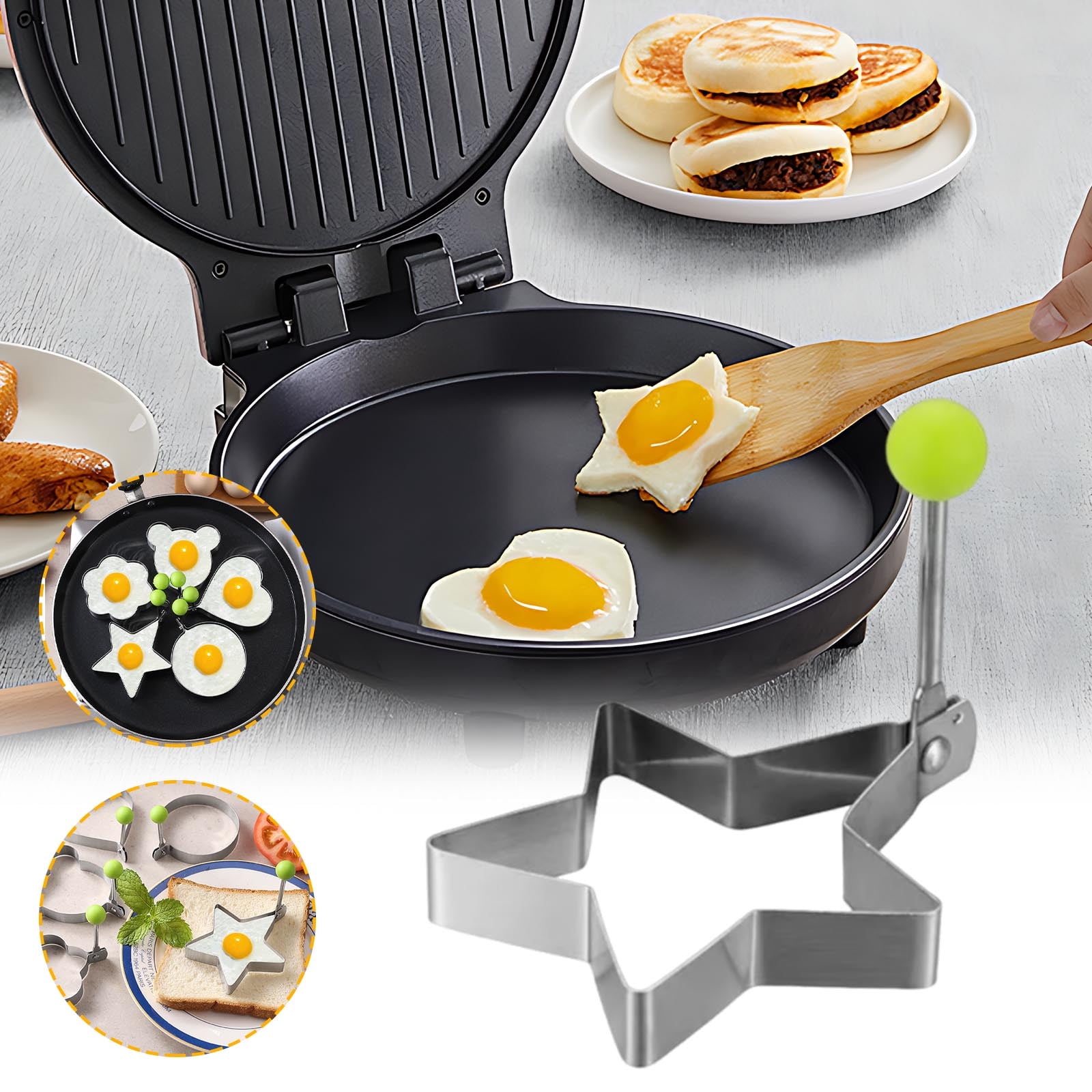 VQPeo Stainless Steel Fried Egg Shapers & Pancake Rings - Non-Stick Egg ...