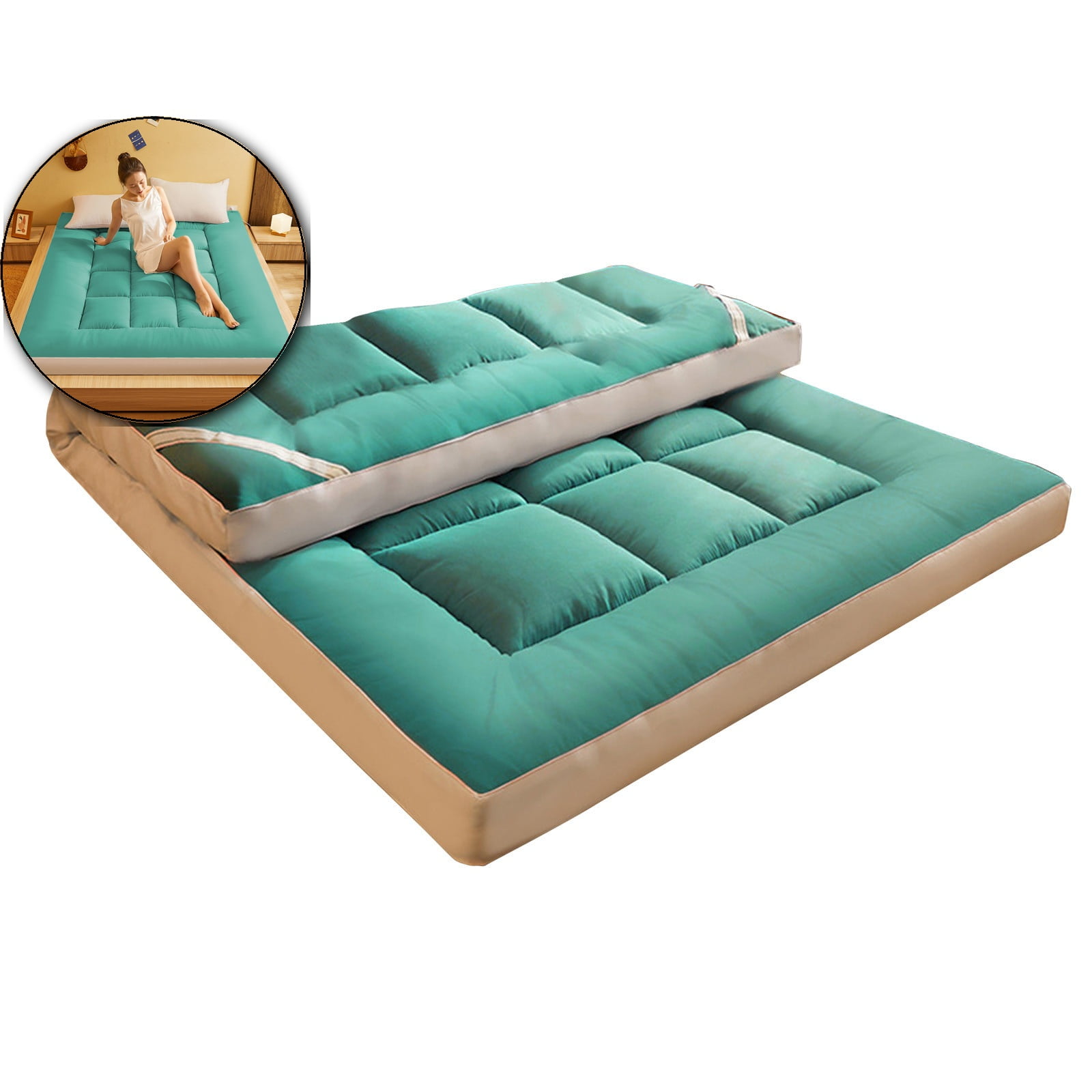 VQPeo Thickened Fiber Mattress, Padded Bed Topper, Foldable Polyester ...