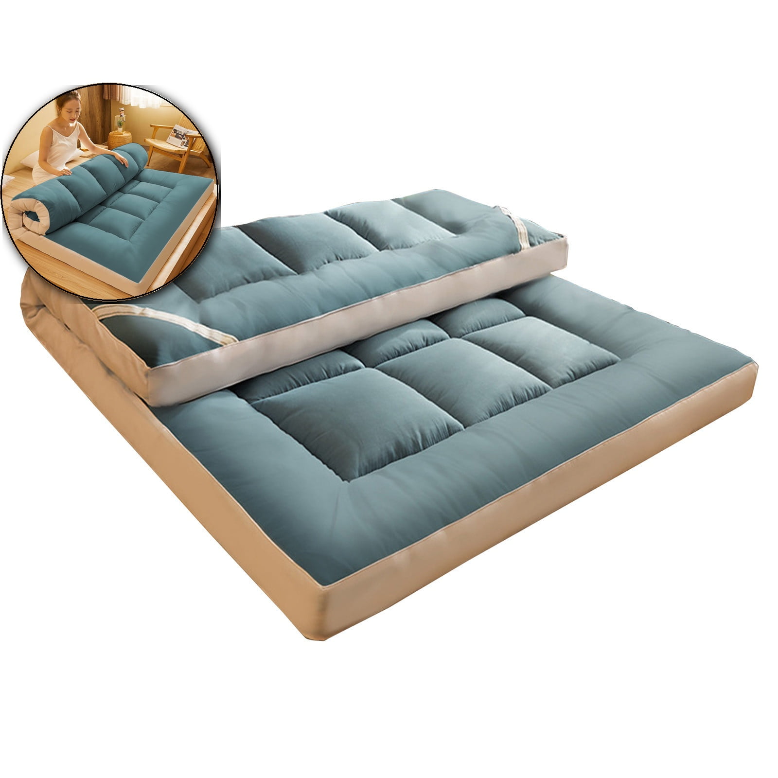 VQPeo Thickened Fiber Mattress, Padded Bed Topper, Foldable Polyester ...