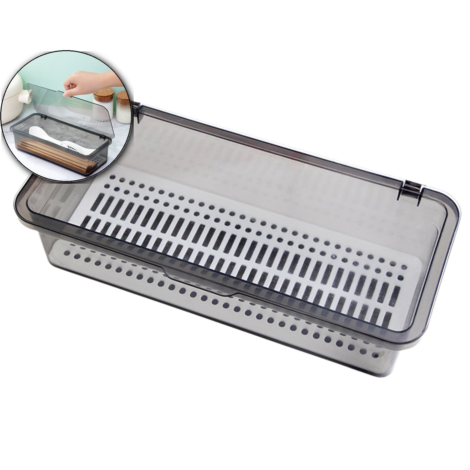 VQPeo Transparent Flip Lid Box, Drainable Cutlery Organizer, Sootproof ...
