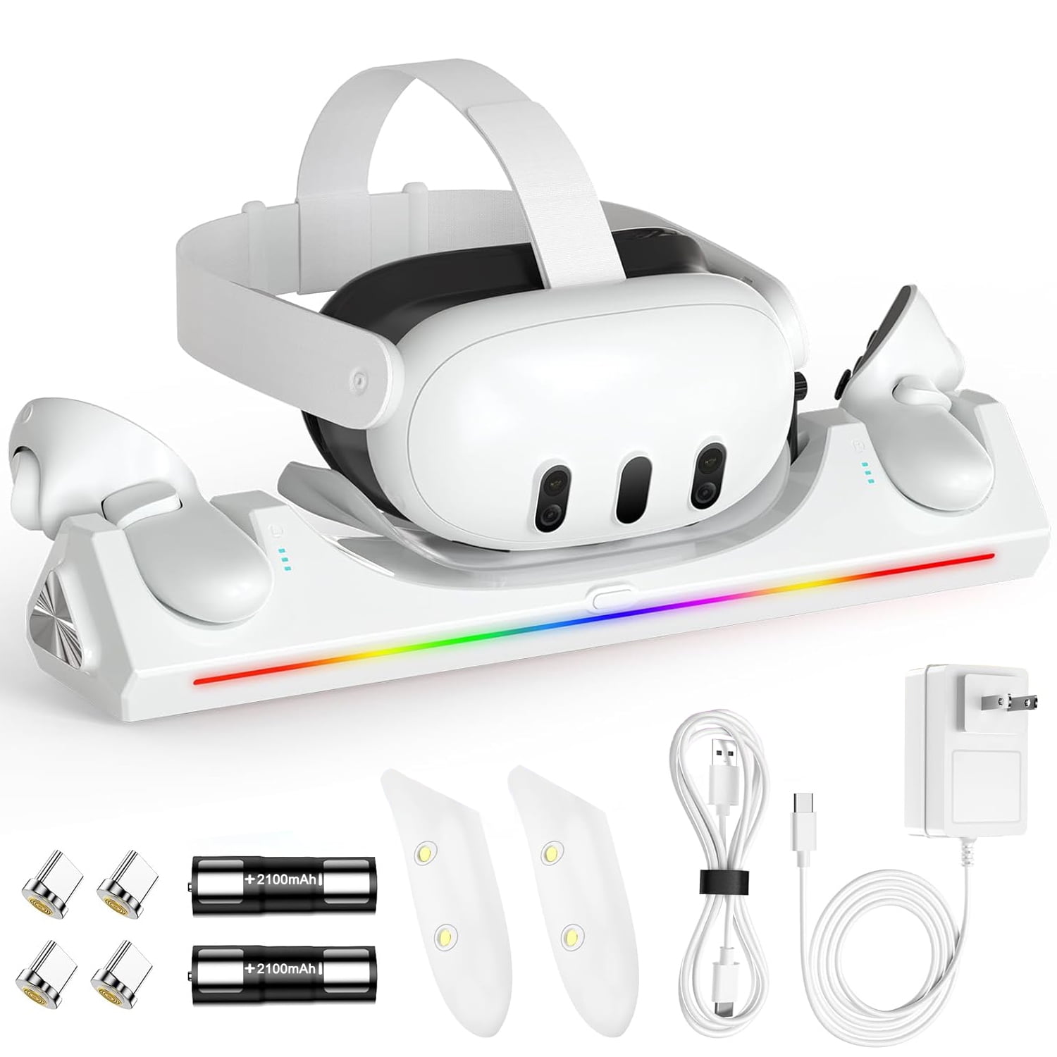 VR Charging Dock for Meta Quest 3 with RGB LED Light, Magnetic Charging ...