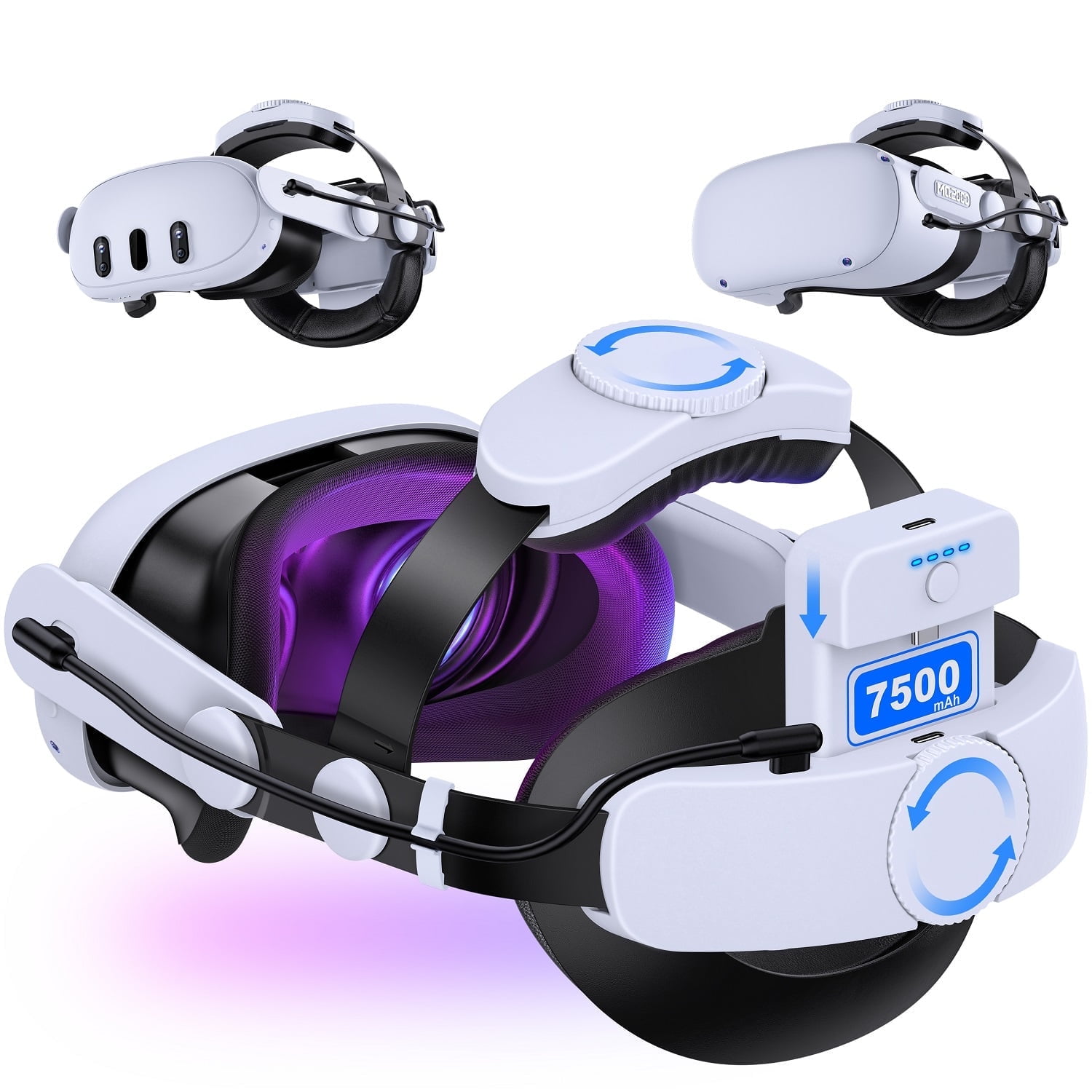 VR Head Strap with 7500mAh Rechargeable Battery for Meta Quest 2/3/3s ...