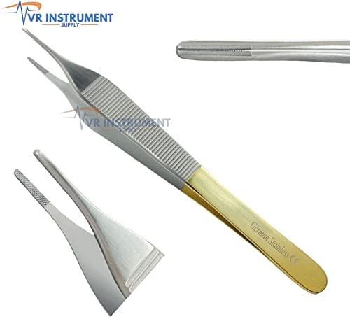 VR Instrument Supply T/C Adson Forceps 6" Straight Fine Point with Gold ...