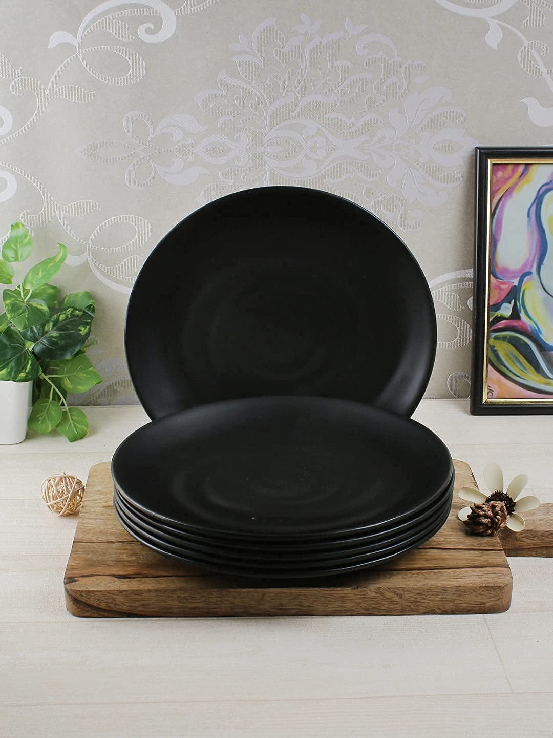 VRCT Set of 3 Matt Black Dinner Plates for Dining Table Decor Home and ...