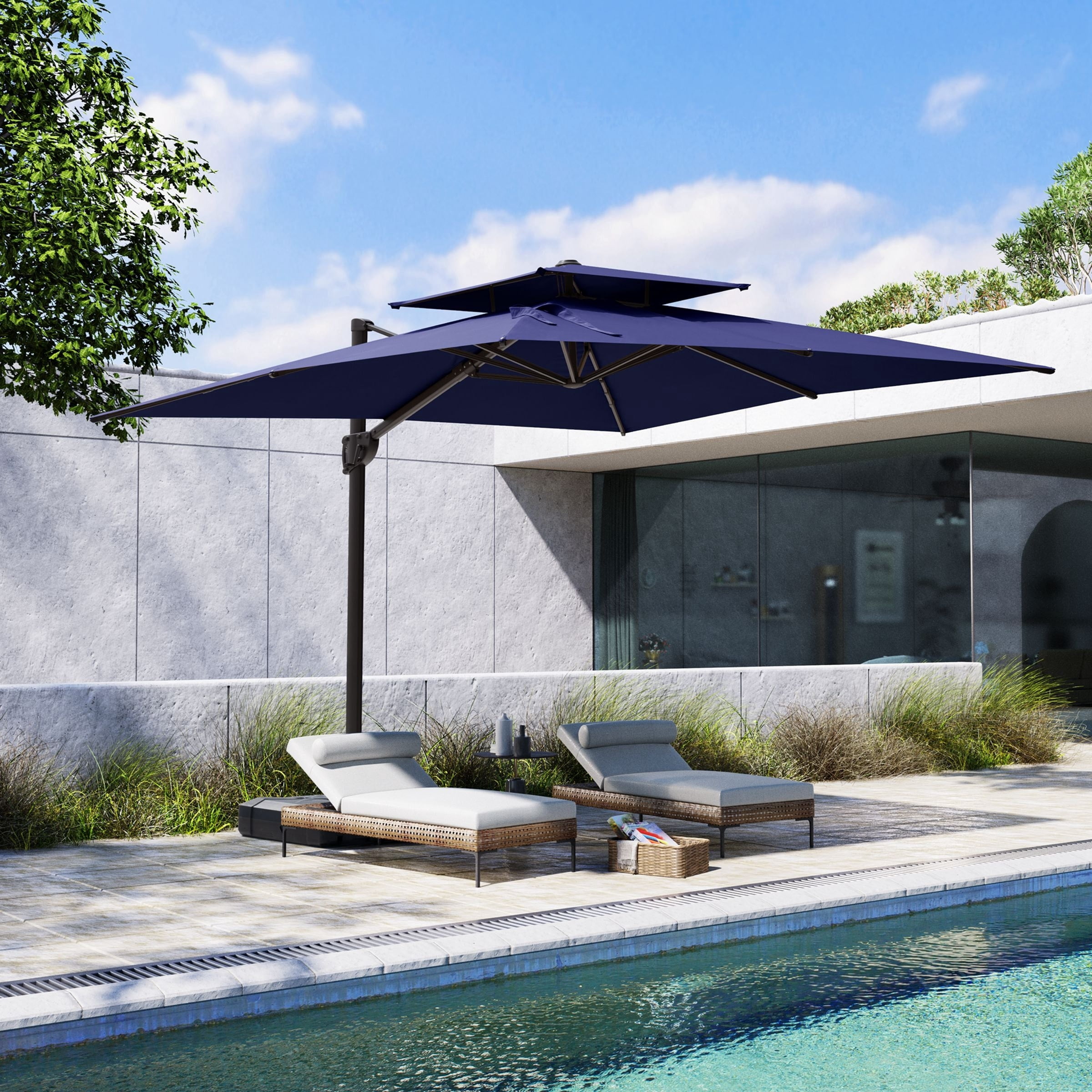 VREDHOM Outdoor Dual Wind Vent Offset Cantilever Patio Umbrella Navy ...