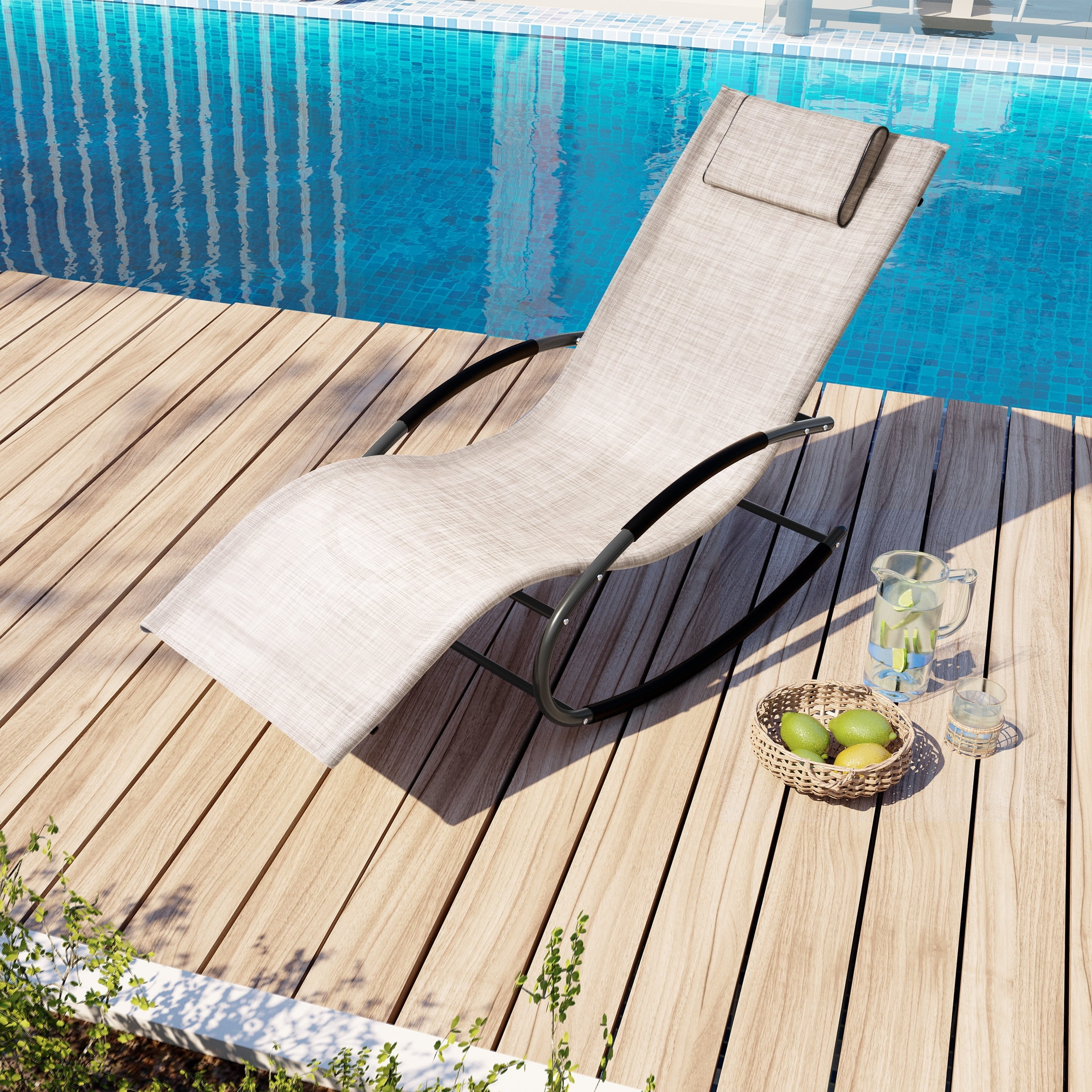 VREDHOM Outdoor Rocker Chaise Lounge Chair with Pillow Beige-1PC 57.9 ...